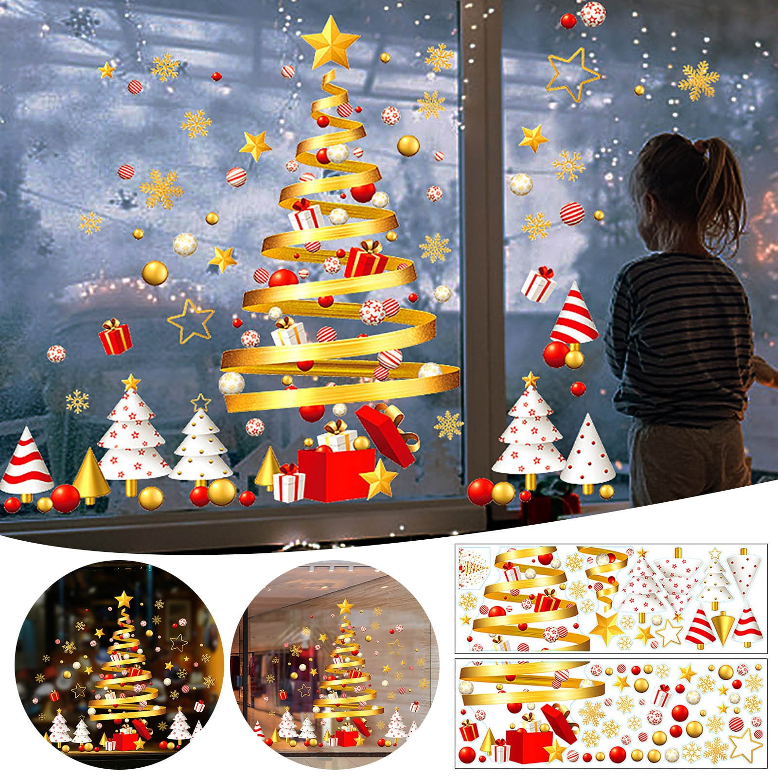 SDJMa DIY Christmas Windows Stickers Wreath Snowflakes Xmas Tree Wall ...