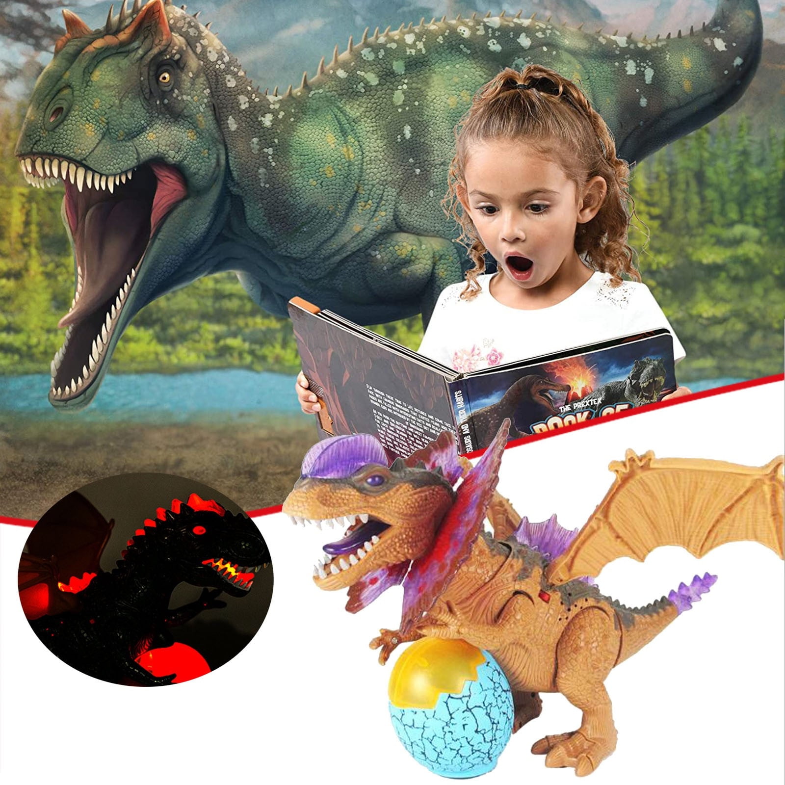 SDJMa Dinosaur Toys for Kids 3 4 5 6 7+, Light Up & Roaring Sound T rex ...