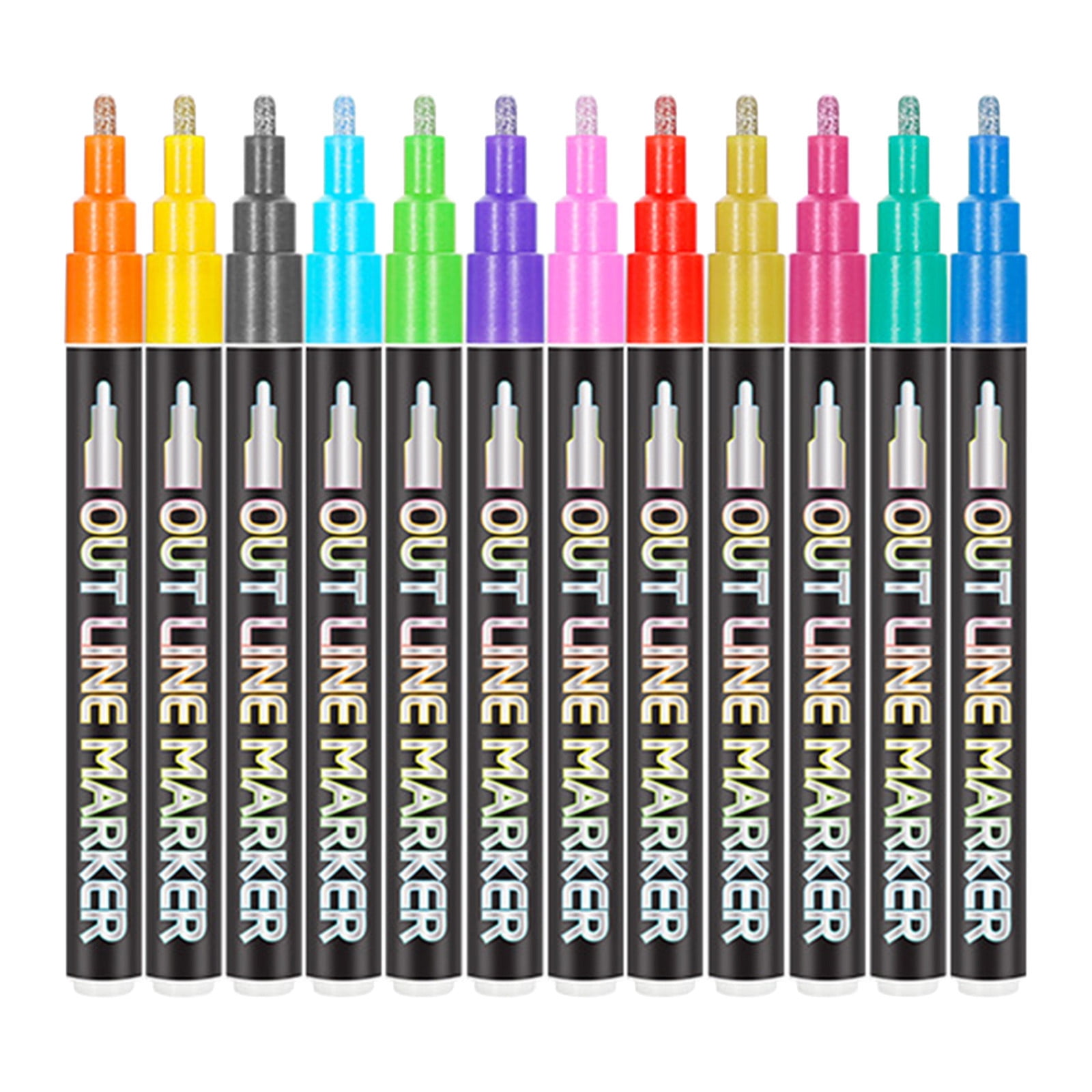 SDJMa Double Line Markers Outline Pens, Giltter Metallic Outline Marker ...
