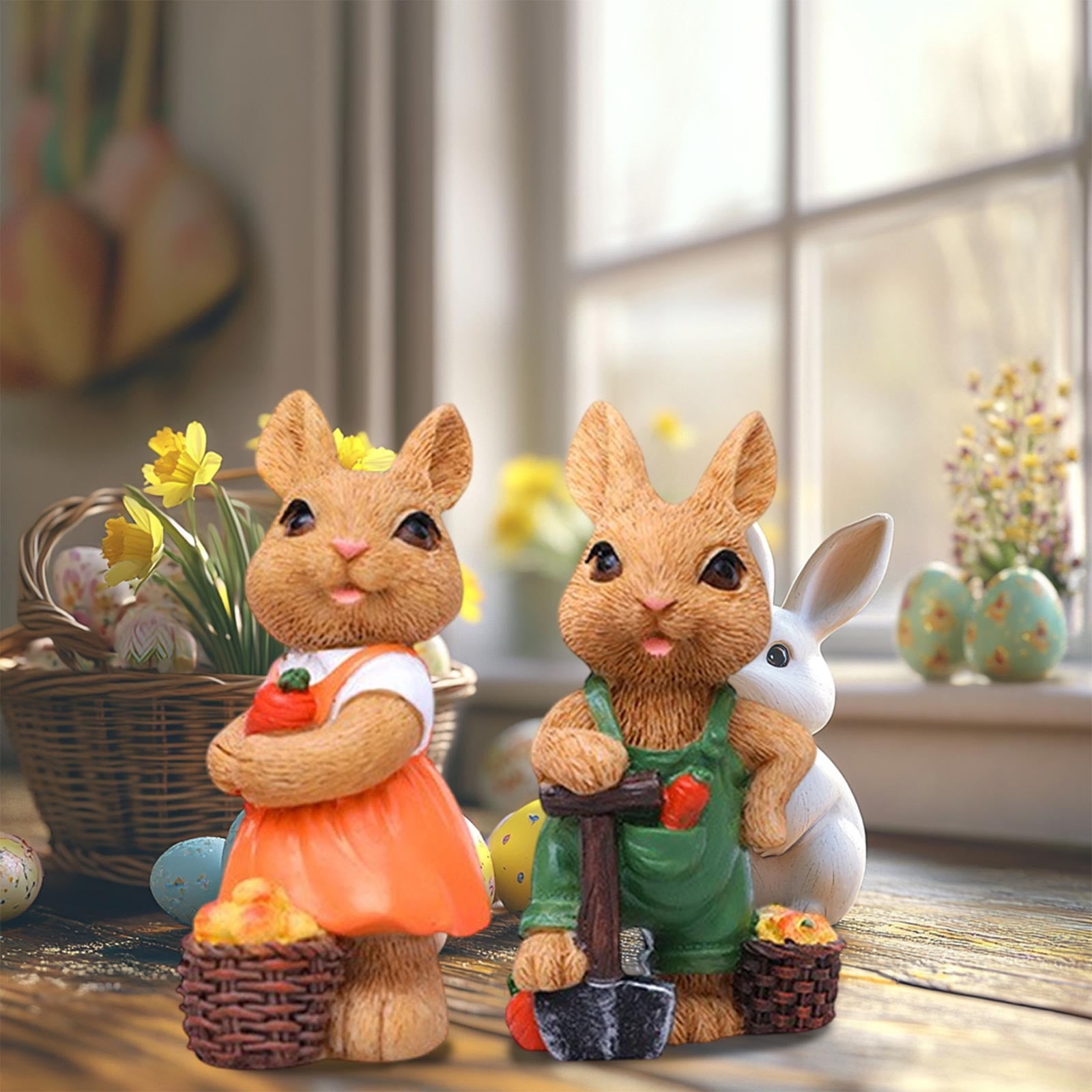 SDJMa Easter Bunny Decorations Set of 2, Mini Resin Rabbit Couple ...