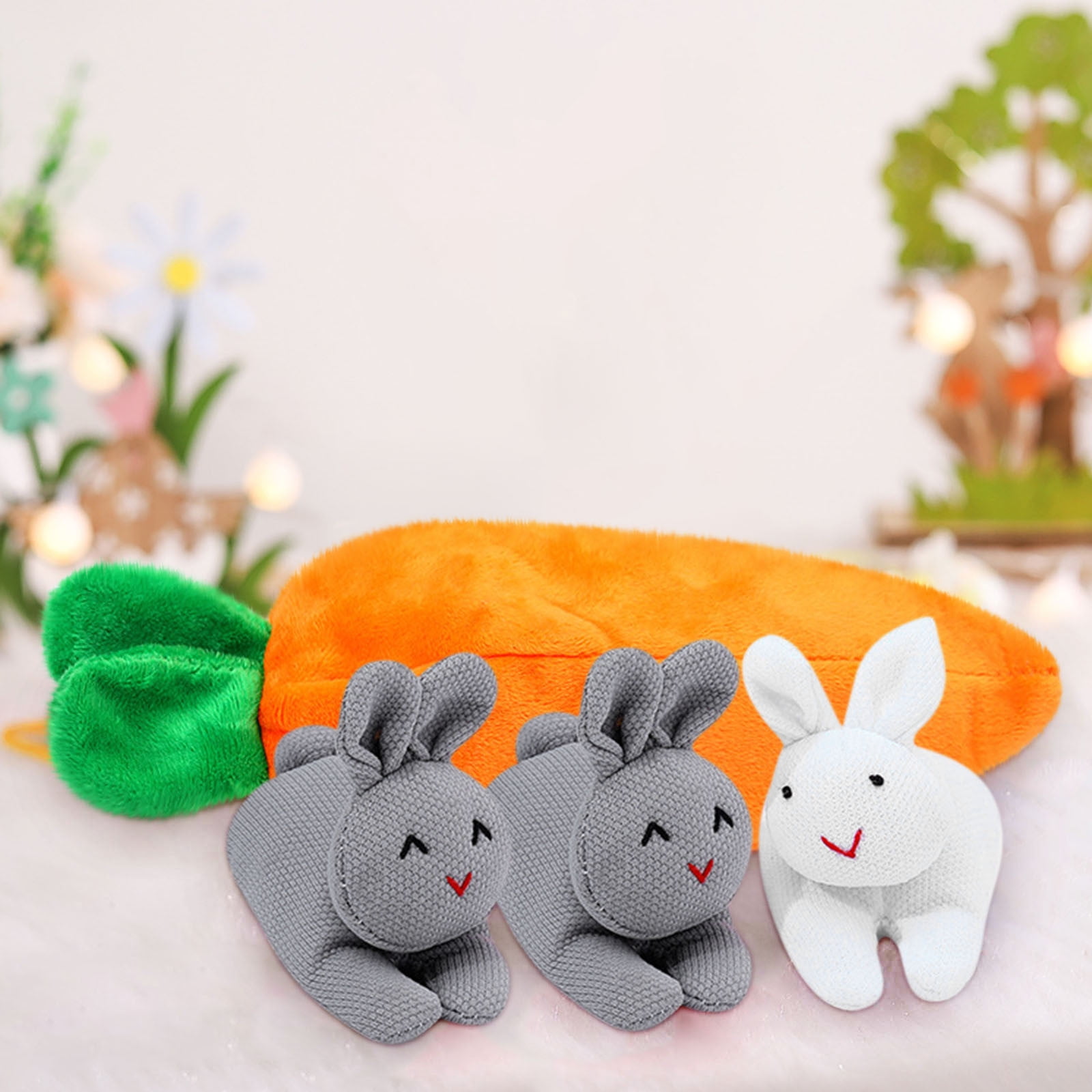 SDJMa Easter Bunny Stuffed Animal, Plush Bunnies in Carrot Pouch ...