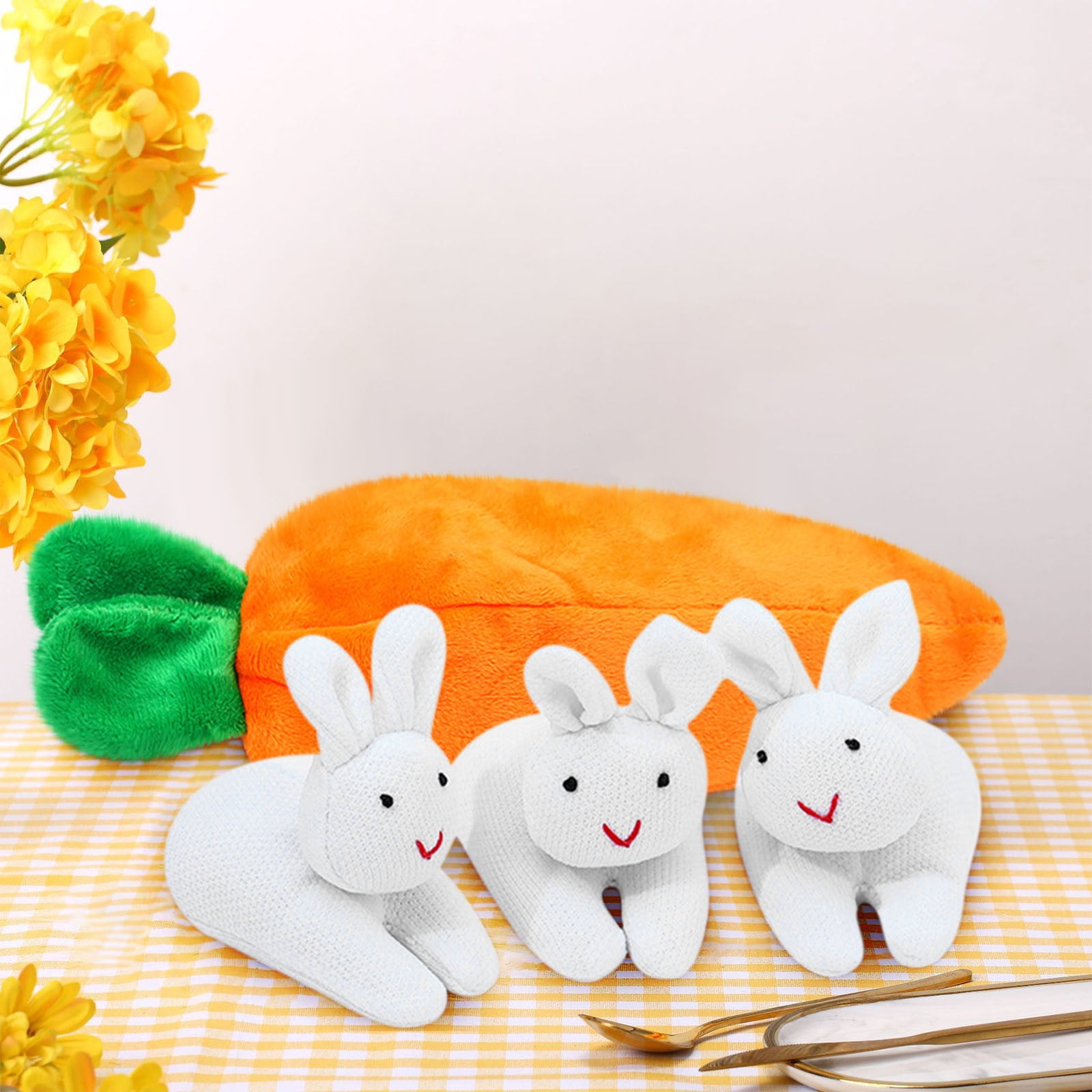 SDJMa Easter Bunny Stuffed Animal, Plush Bunnies in Carrot Pouch ...