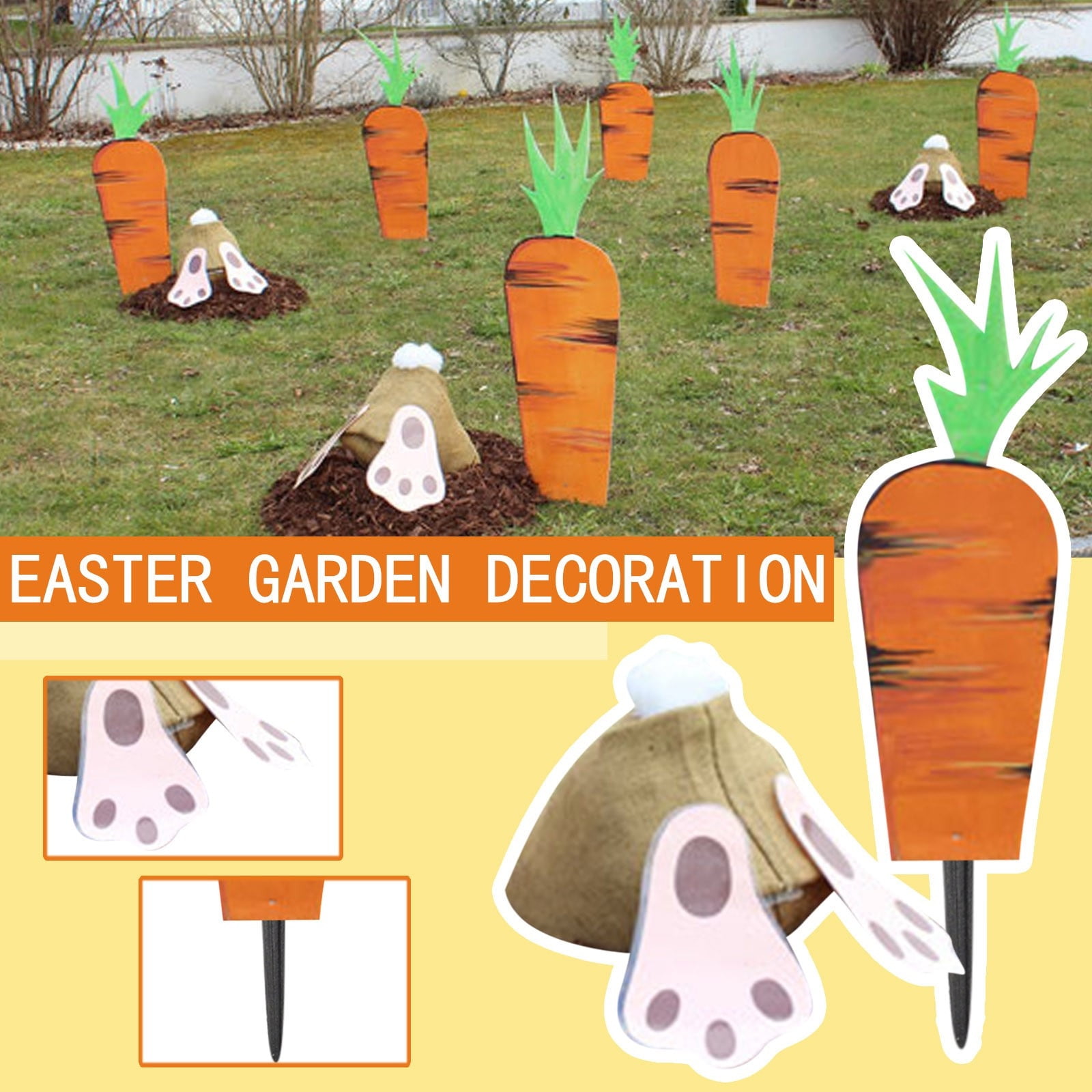 SDJMa Easter Carrot Yard Decoration Wood Easter Bunny Thief Bunny Butt ...