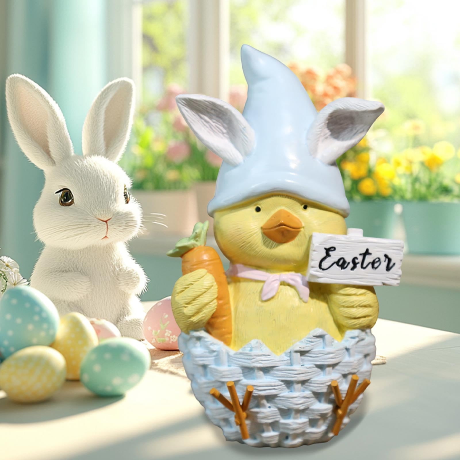 SDJMa Easter Chick Decoration, Cute Resin Chick Figurine Holding Carrot ...