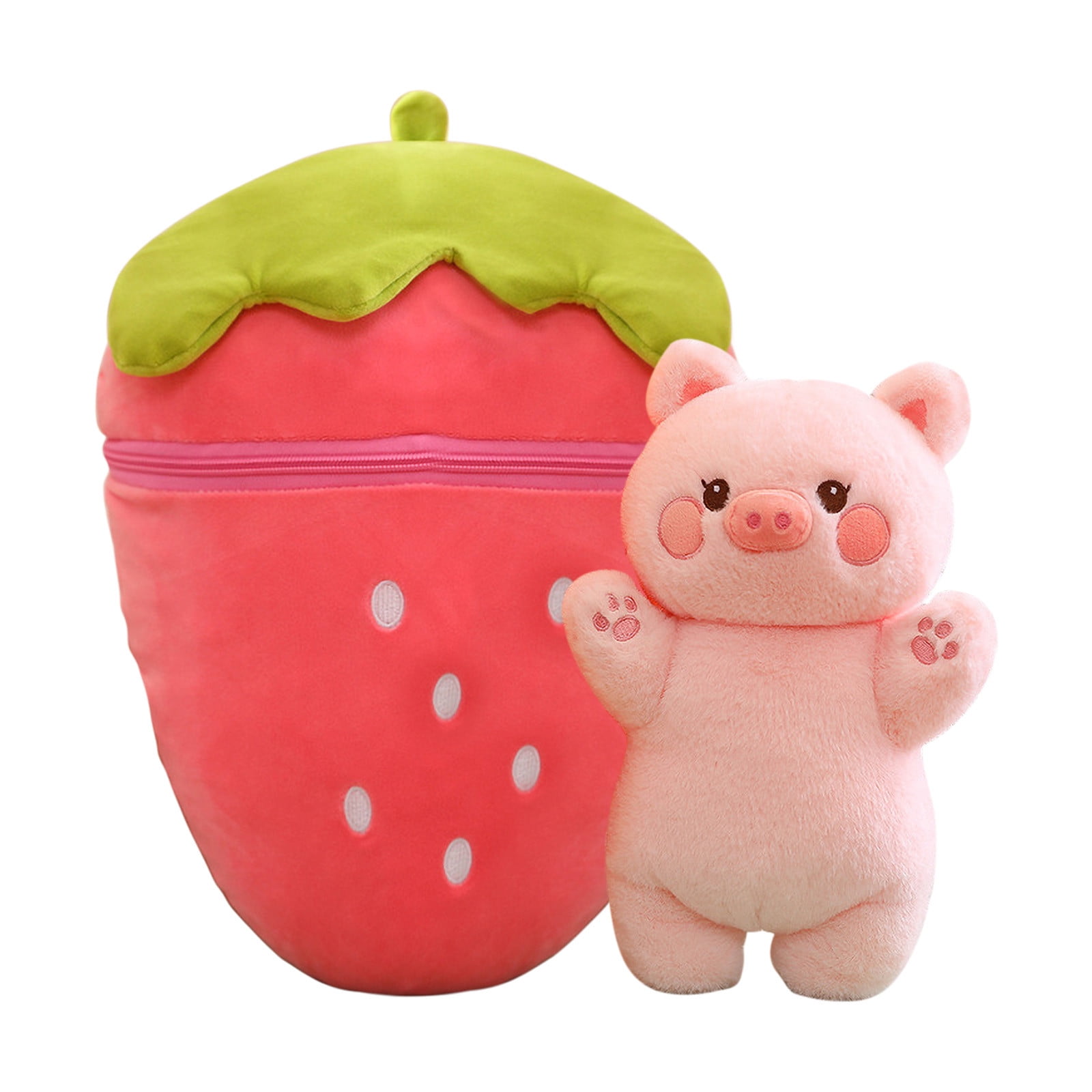 SDJMa Easter Piggy Stuffed Animal, Cute Zip Up Strawberry Hideaway Soft ...