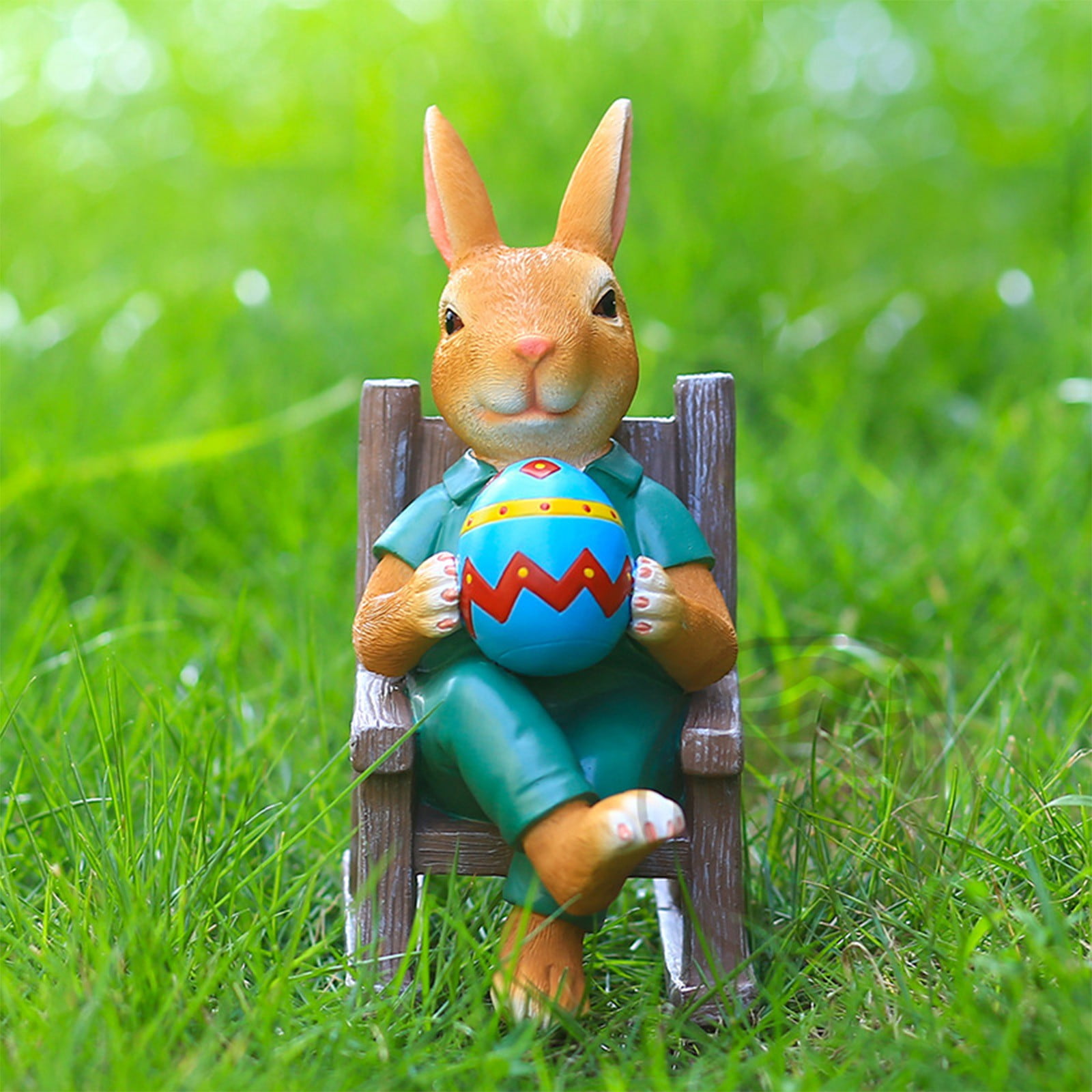 SDJMa Easter Rabbit Figurine Cute Holding Eggs Rabbit Statue in Rocking ...