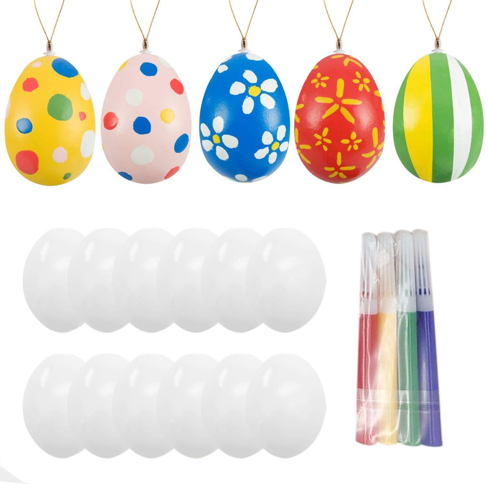 SDJMa Easter White Plastic Eggs Kit, 12Pcs Paintable Easter Egg with 4 ...
