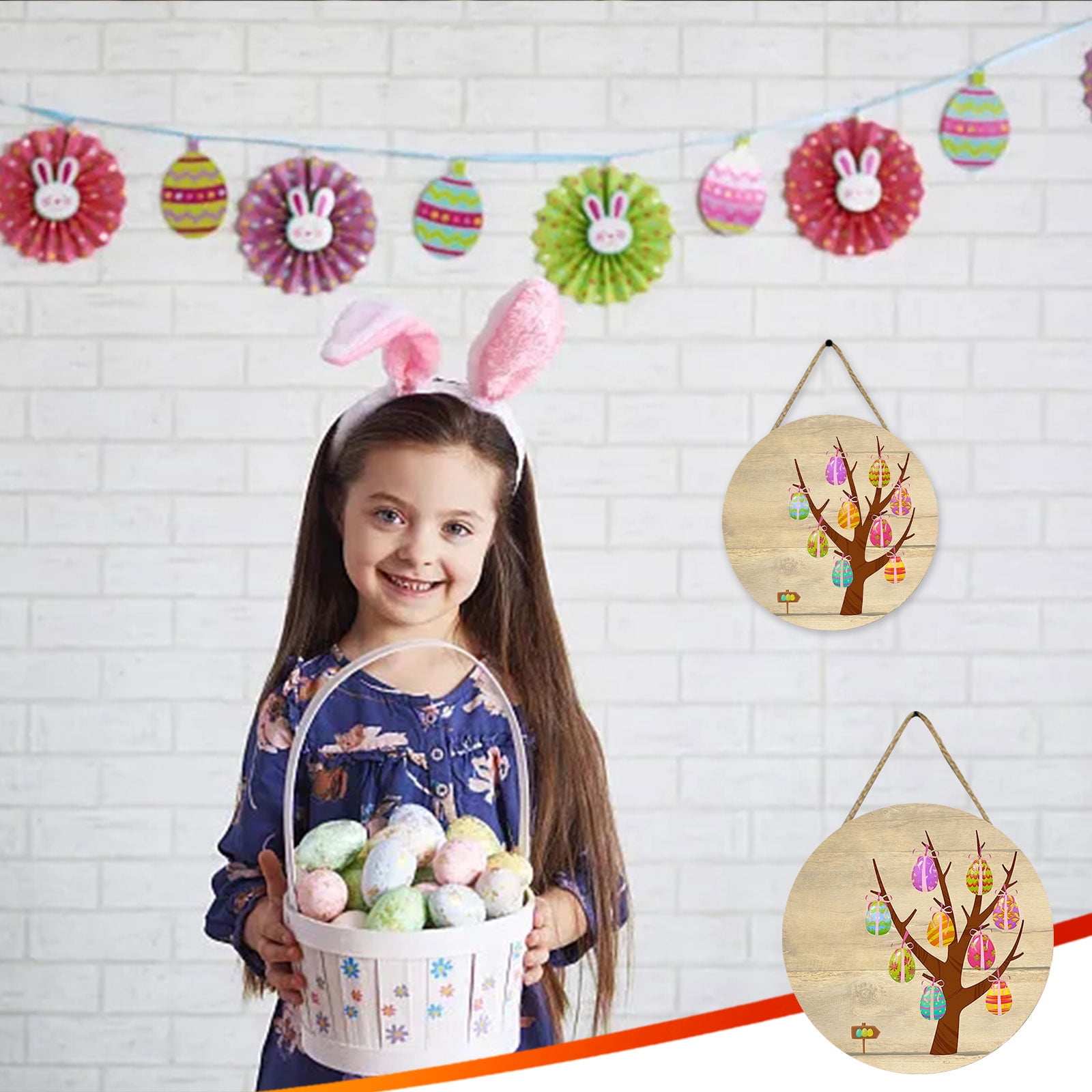 SDJMa Easter Wooden Door Sign, Easter Egg Tree Welcome Sign Hanging ...