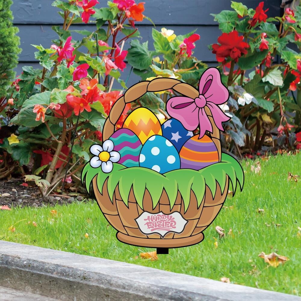 SDJMa Easter Yard Signs, Acrylic Colorful Eggs Basket Signs with Stakes ...