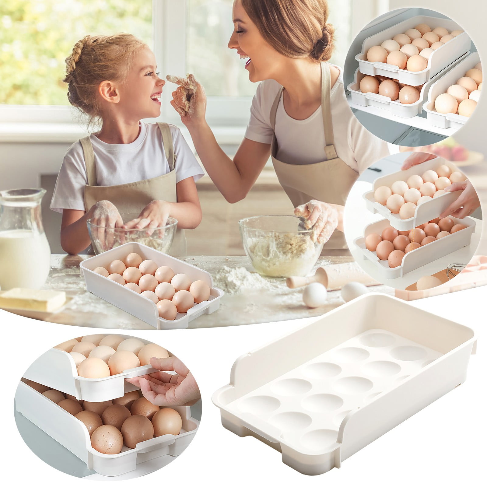 SDJMa Egg Holder for Refrigerator Drawer - Fridge Egg Drawer Organizer ...