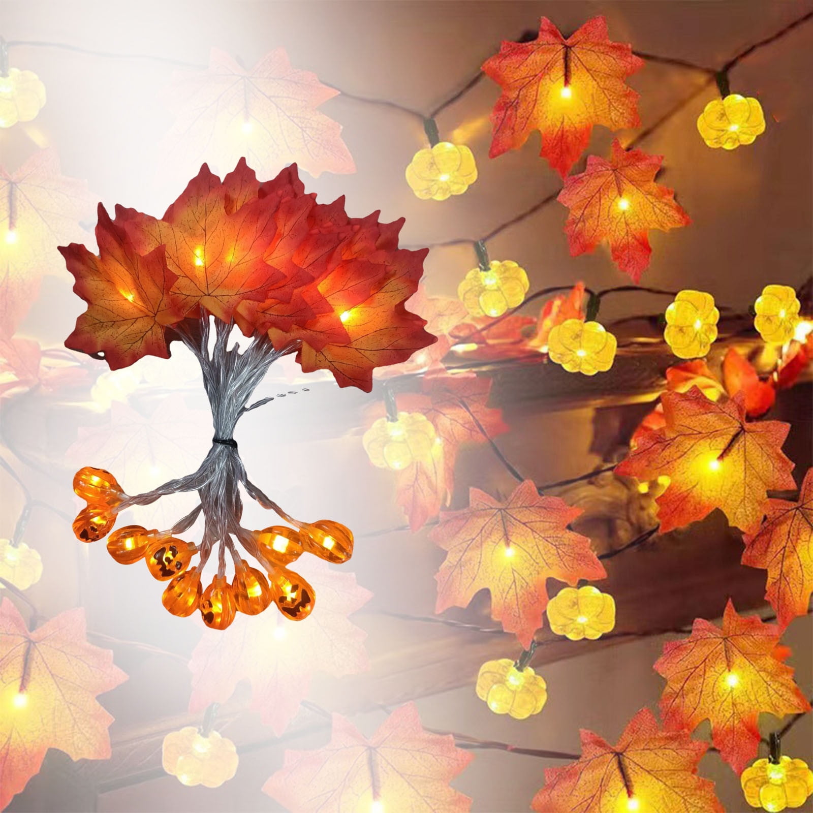 SDJMa Fall Garland with Pumpkin Lights, Enlarged Maple Fall String ...