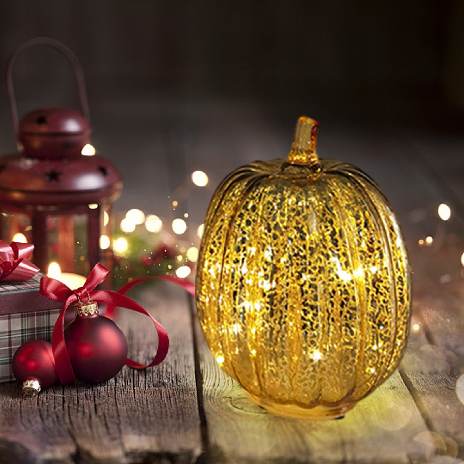 SDJMa Fall Lighted Pumpkin Decorations, 5.51"x7.67" Glass Pumpkin with ...