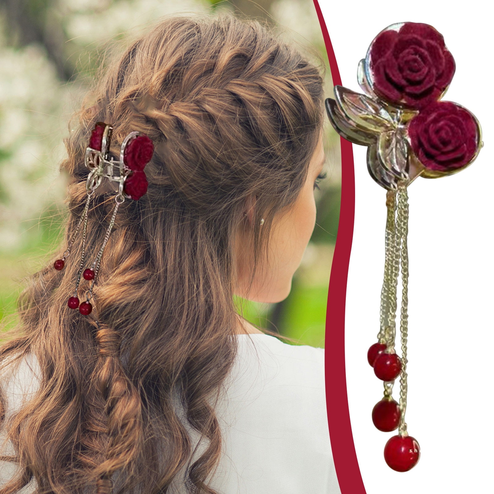 SDJMa Fancy Rose Hair Claw Clips Metal Gold Tassel Hair Clips Nonslip ...