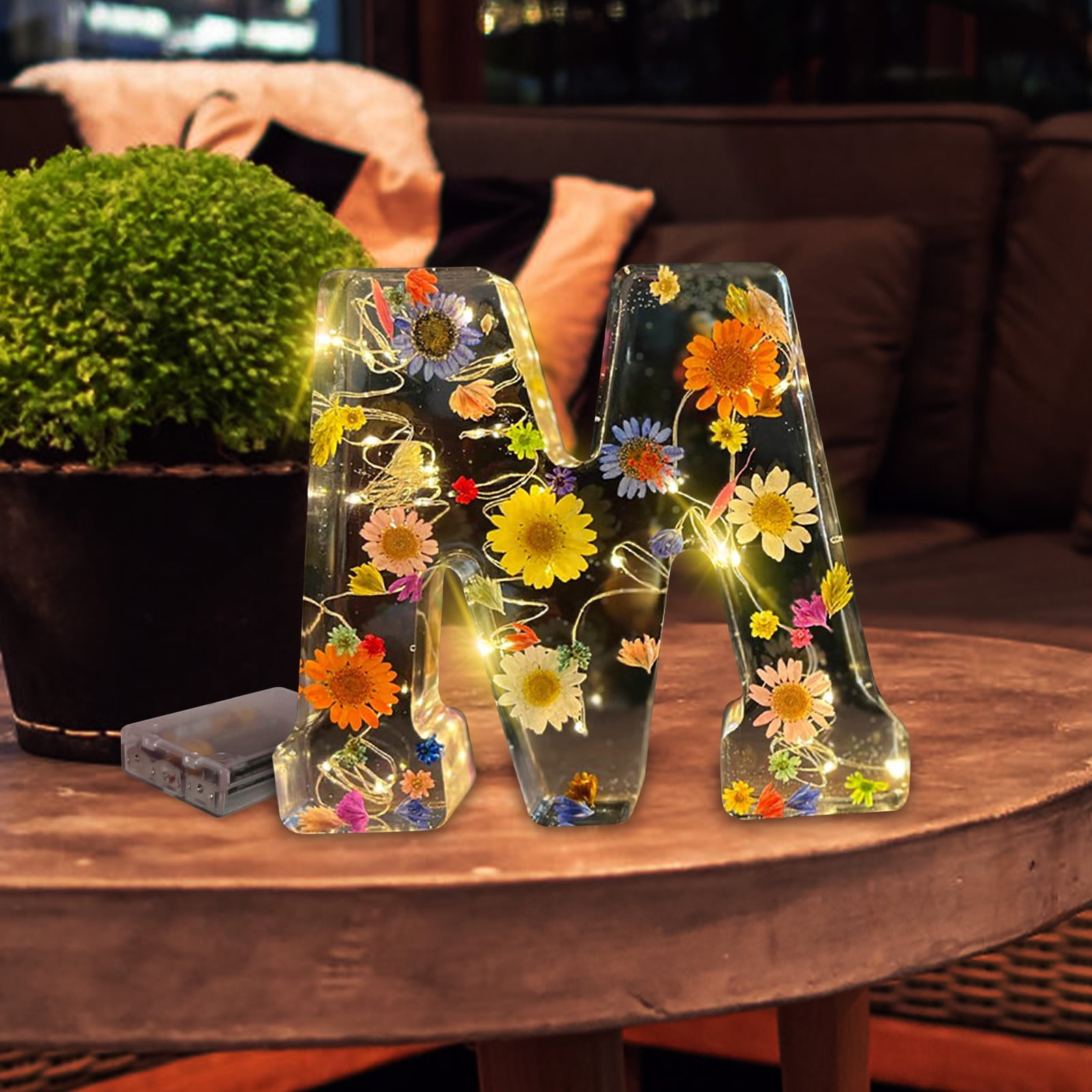 SDJMa Floral Resin Letter Night Light, Pressed Flower Resin Letters ...