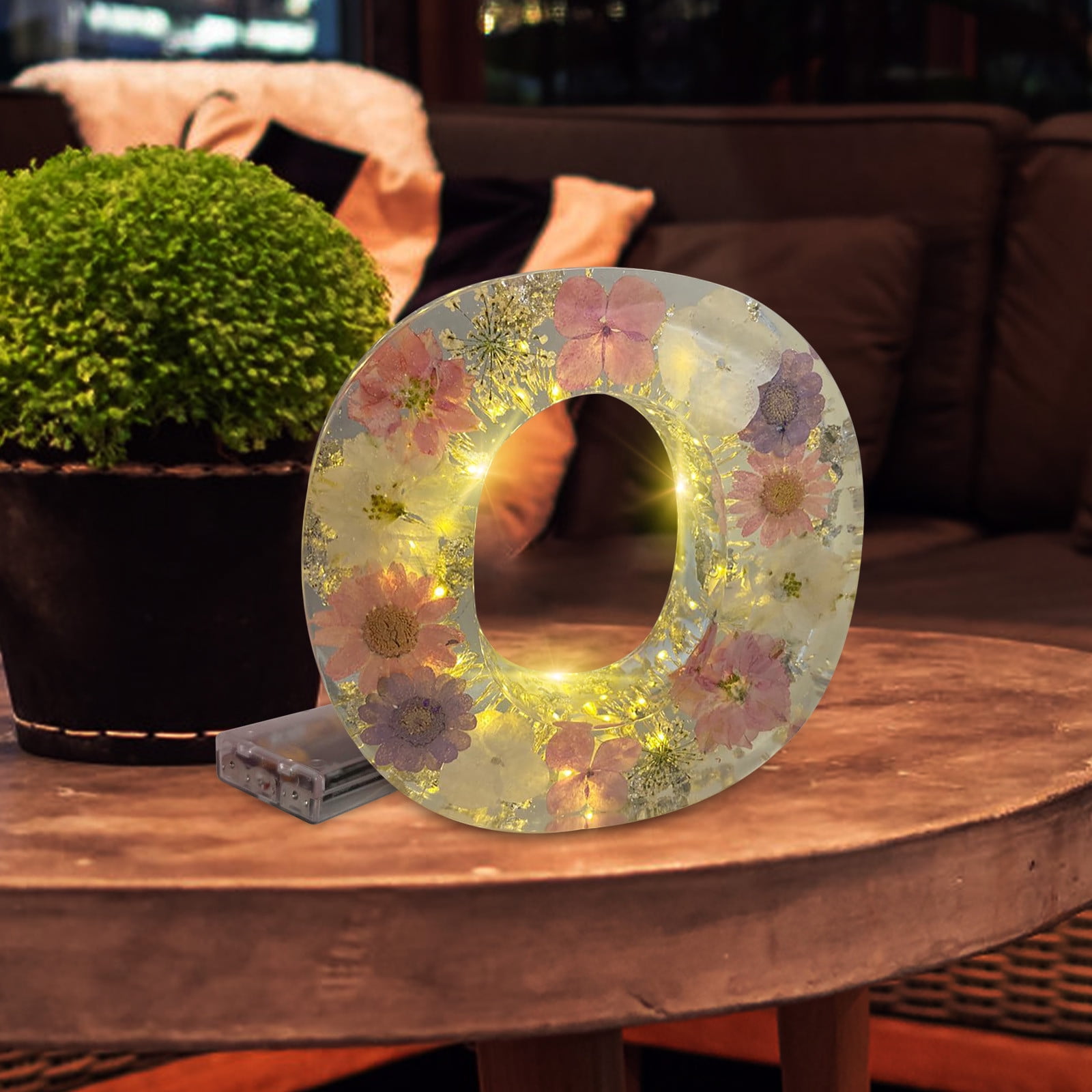 SDJMa Floral Resin Letter Night Light, Pressed Flower Resin Letters ...