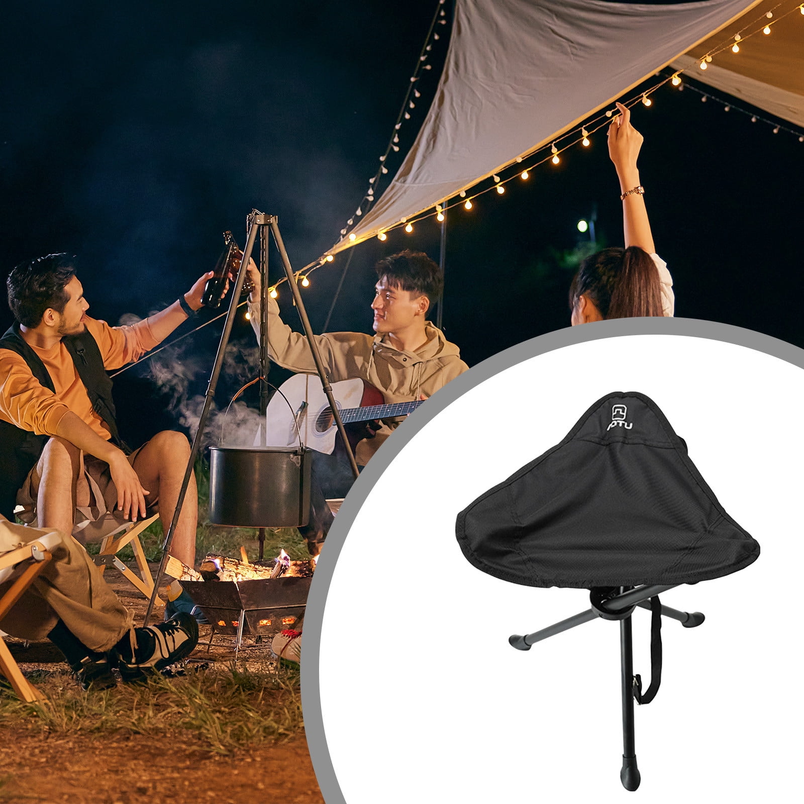 SDJMa Folding Camping Tripod Stools, Portable 3 Legs Tall Slacker Chair Tripod Seat for Outdoor ...