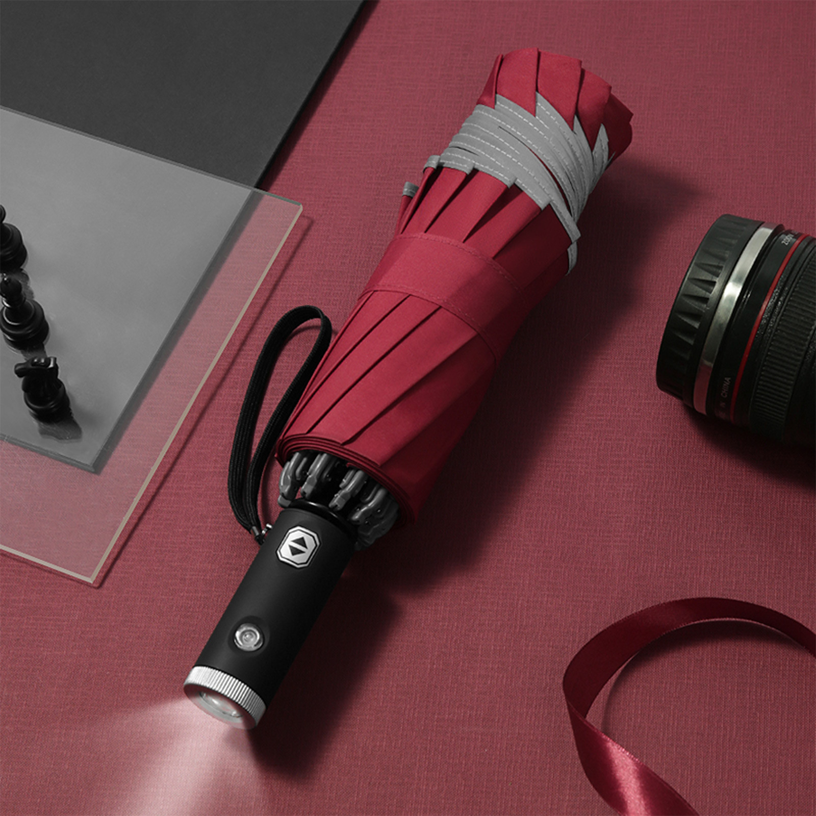 SDJMa Folding Reverse LED Umbrella - Upside Down Reflective Umbrella ...