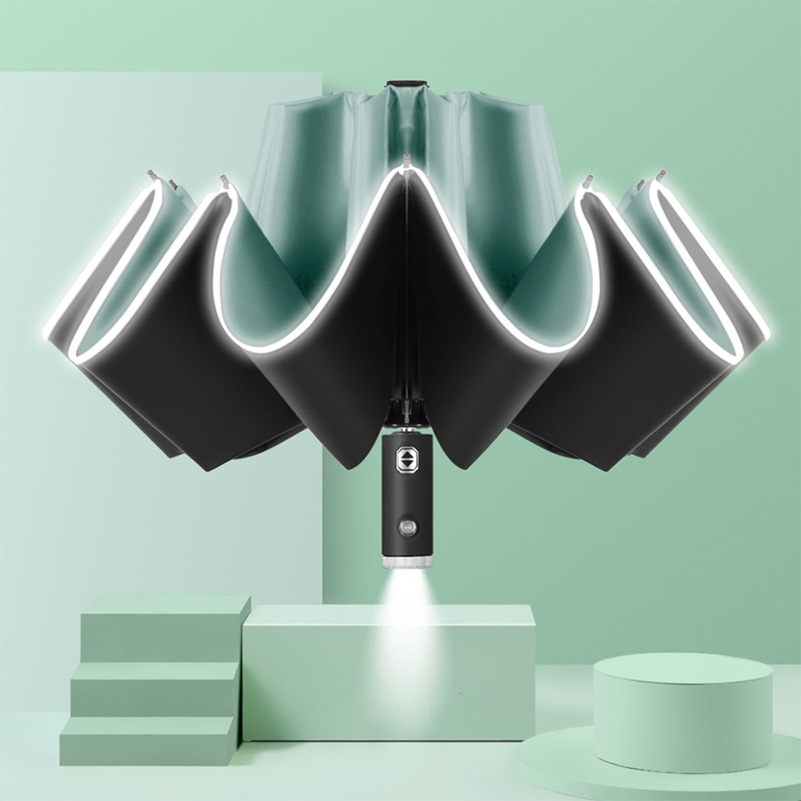 SDJMa Folding Reverse LED Umbrella - Upside Down Reflective Umbrella ...