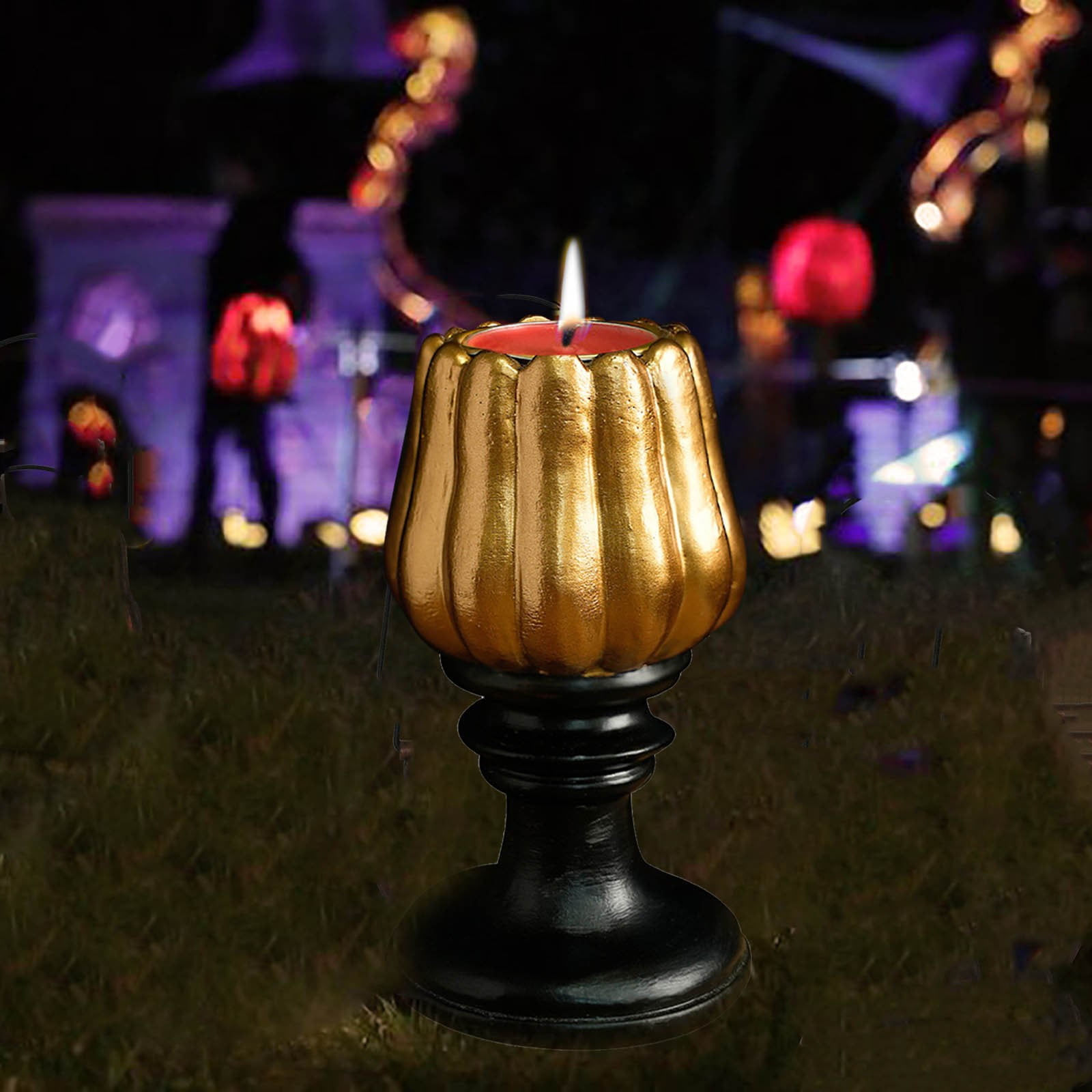 SDJMa Gold Pumpkin Candlestick Holders, Rustic Fall Tealight Candle ...