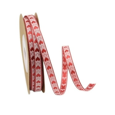 Reliant Ribbon - 93621W-756-09F, Love Heartbeat Linen Glitter Wired Edge Ribbon, Natural/red, 1 ...