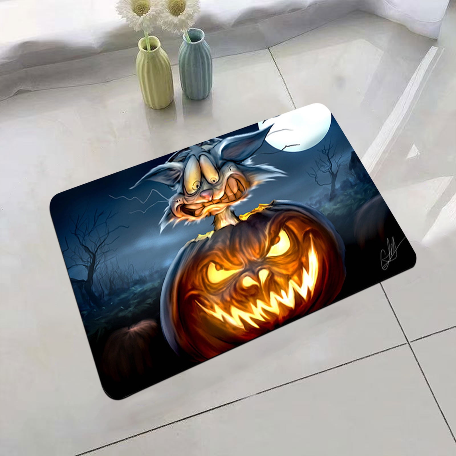 SDJMa Halloween Bath Mat Spooky Witchy Pumpkin Scary Castle Gothic ...