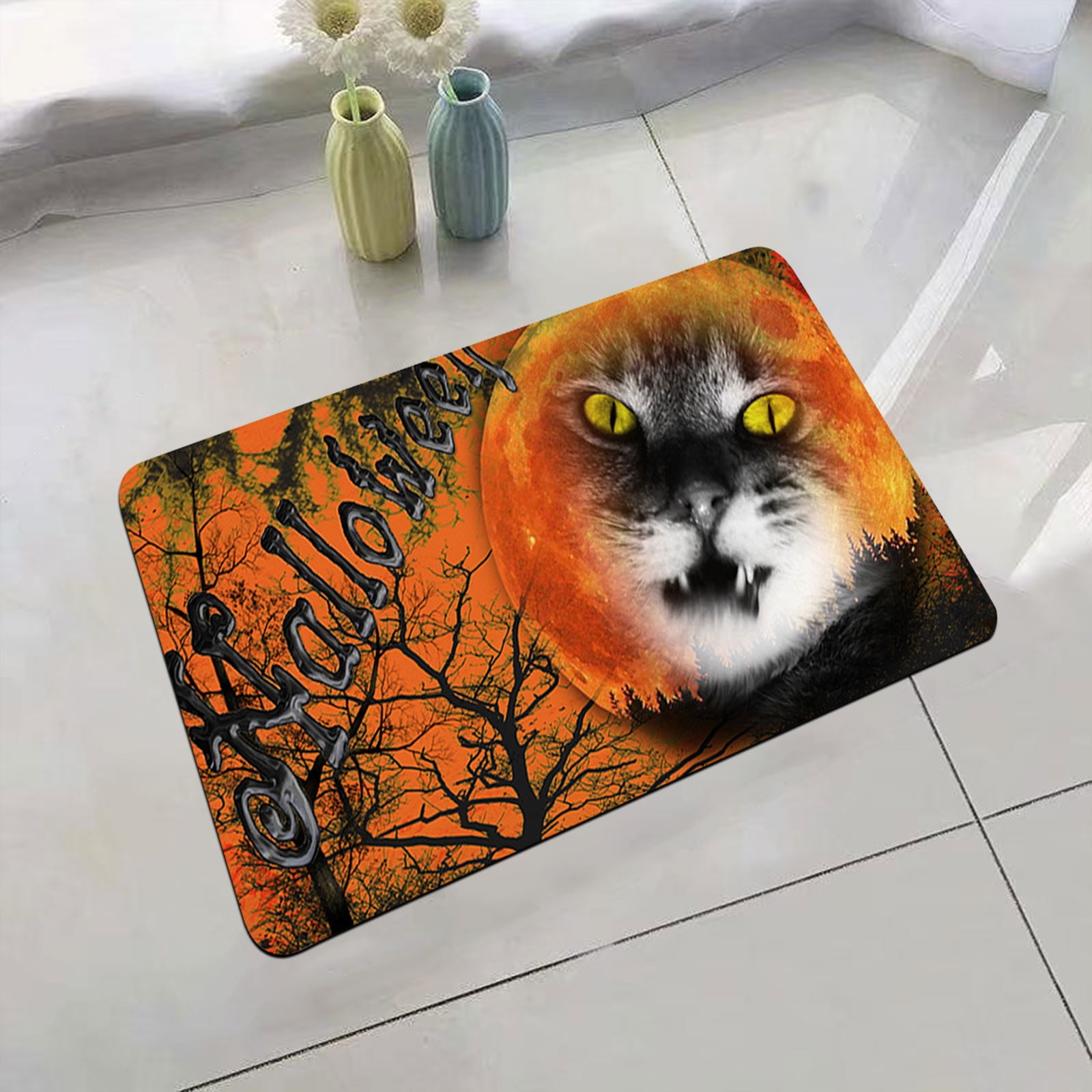 SDJMa Halloween Bath Mat Spooky Witchy Pumpkin Scary Castle Gothic ...