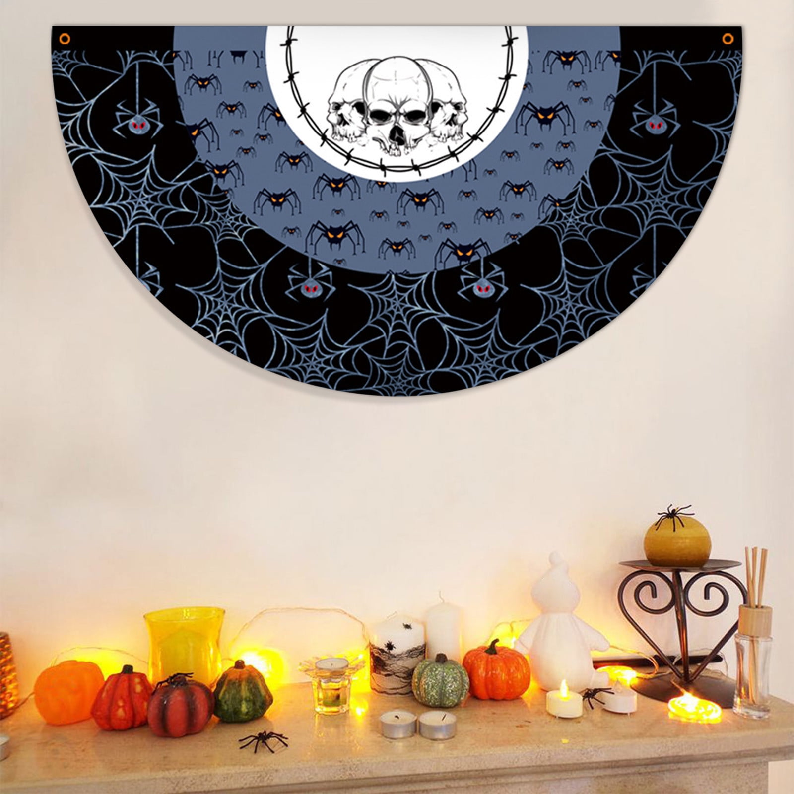 SDJMa Halloween Bunting Flags, 35.4x17.7 inch Halloween Fan-Shaped ...