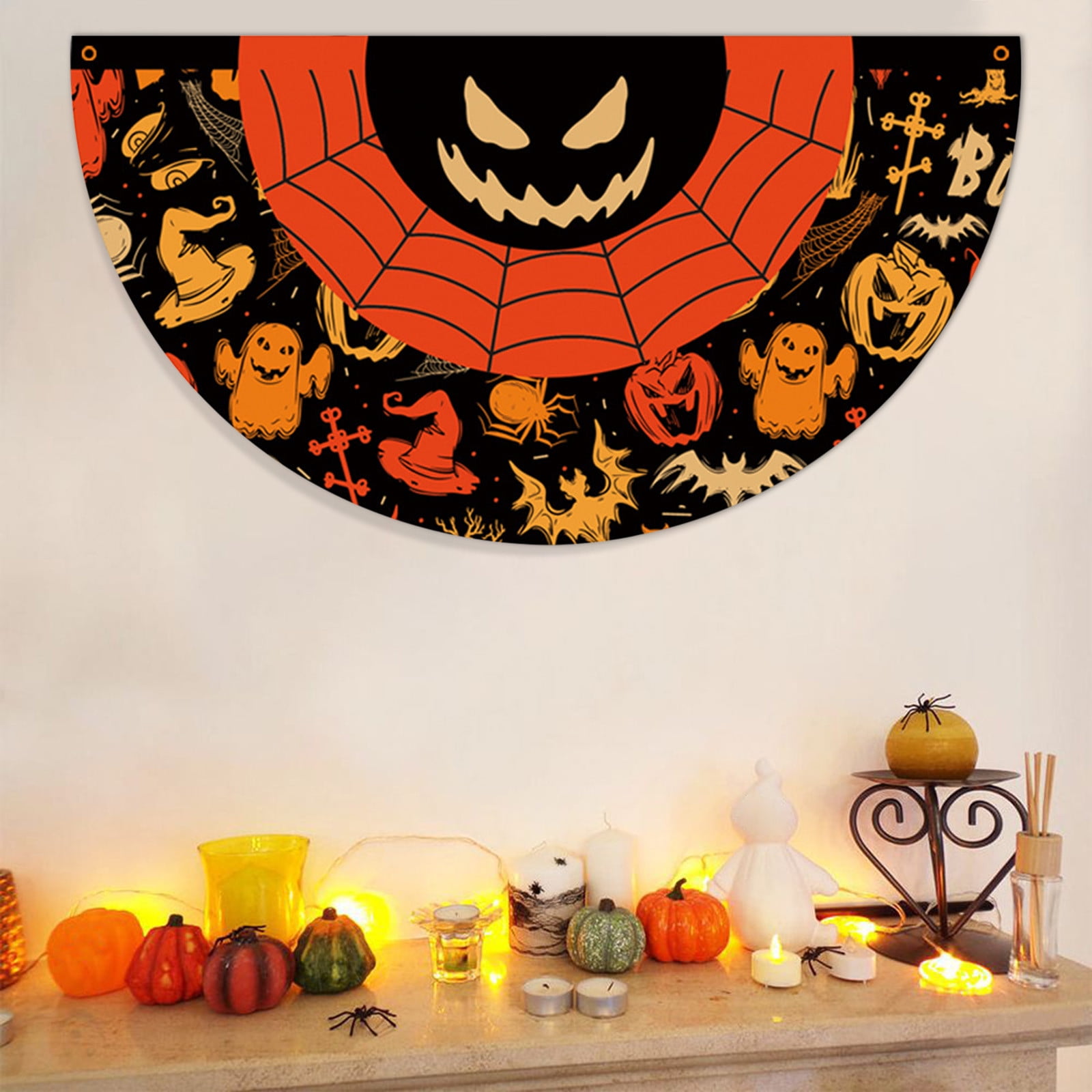 SDJMa Halloween Bunting Flags, 35.4x17.7 inch Halloween Fan-Shaped ...
