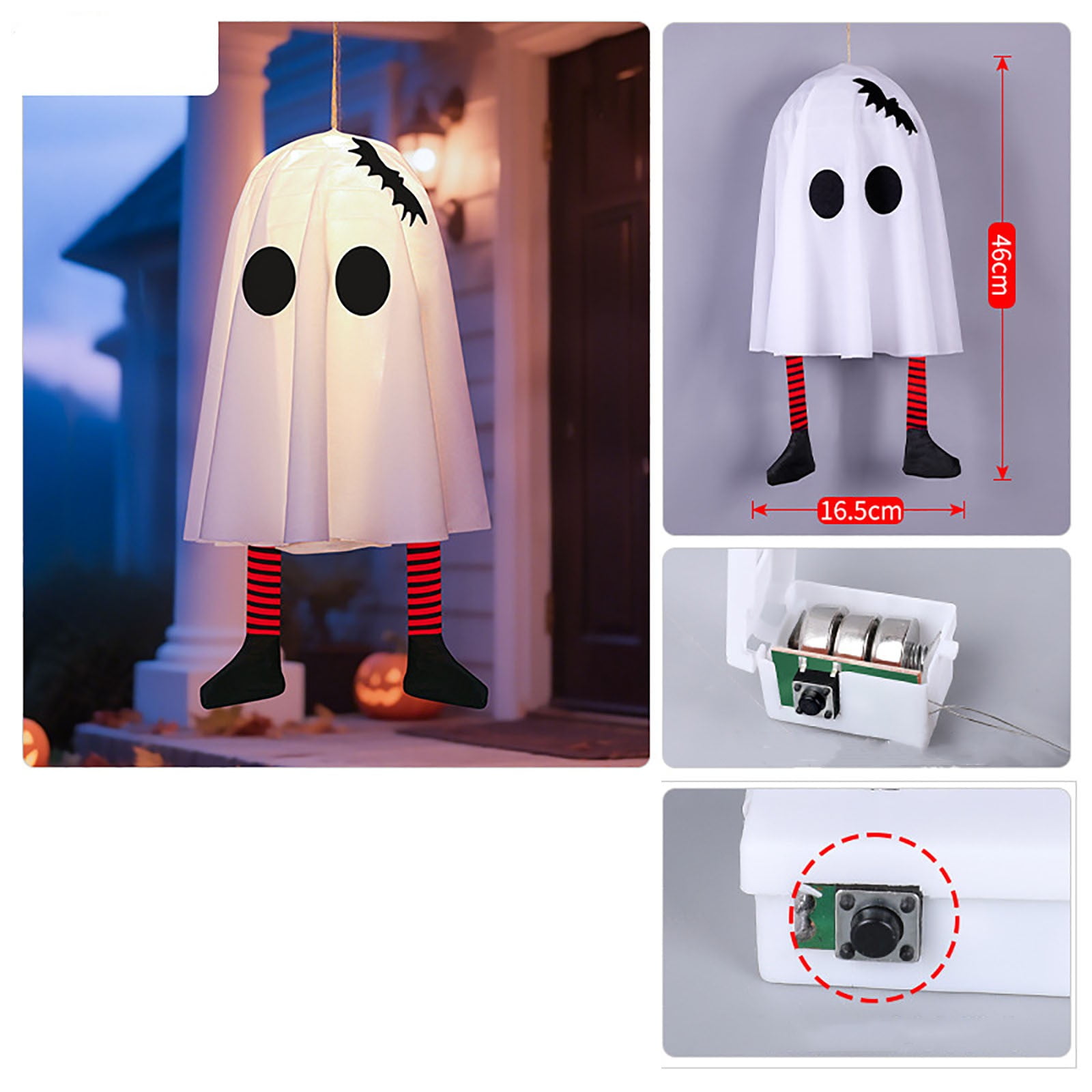 SDJMa Halloween Ghost Decoration, Glowing White Ghost with Witch Leg ...