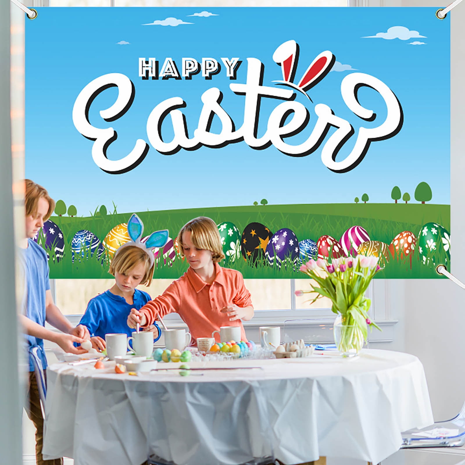 SDJMa Happy Easter Decorations Easter Backdrops Photography Banner ...