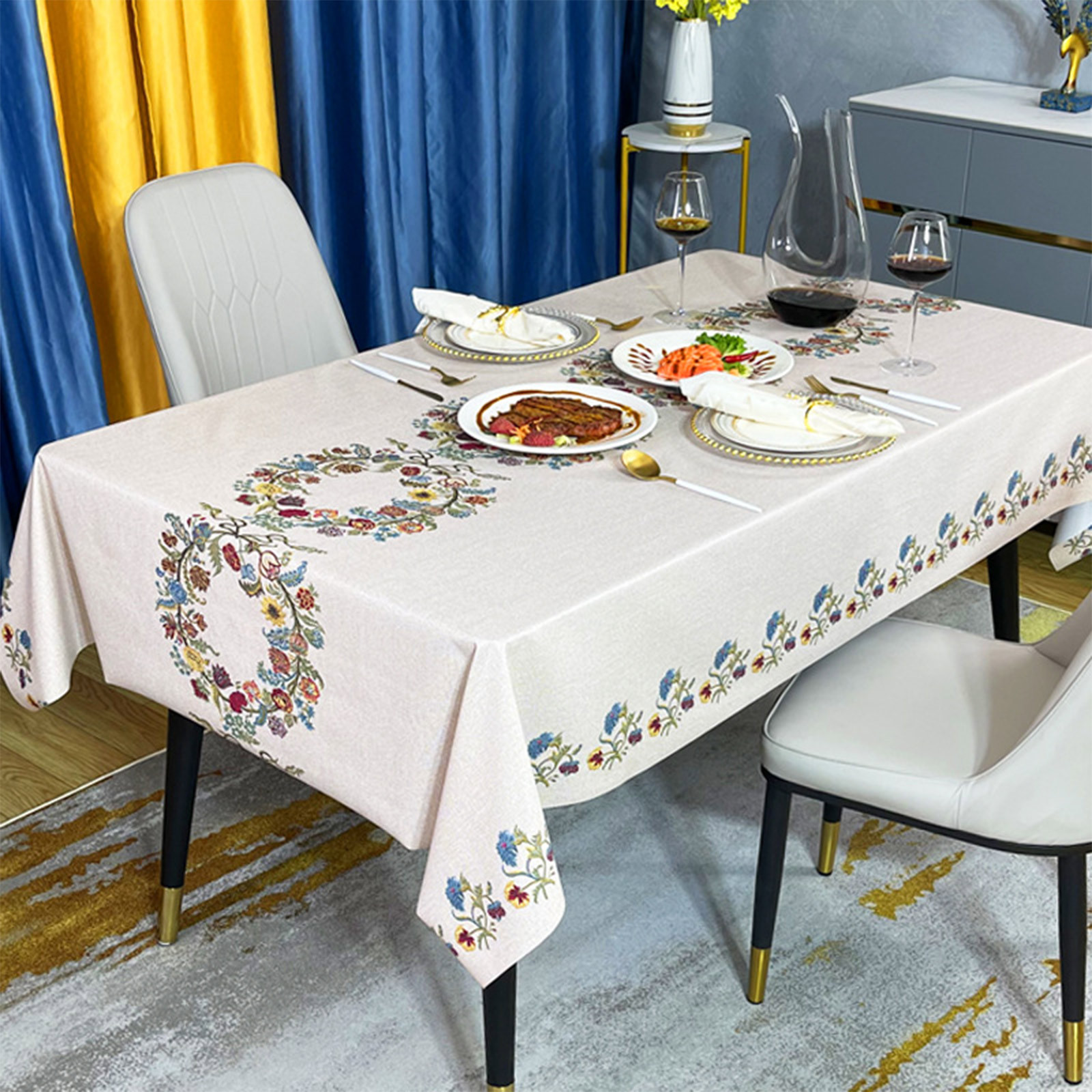 SDJMa Heavy Duty Vinyl Tablecloth with Flannel Backing,Waterproof Oil ...