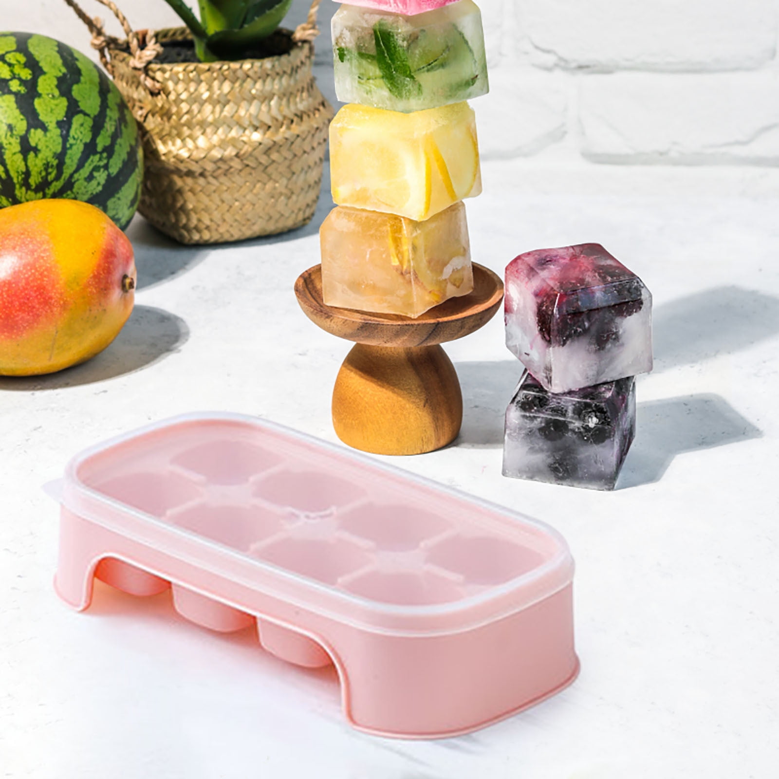 SDJMa Ice Cube Trays, Easy-Release Silicone 8-Ice Cube Trays with Spill ...