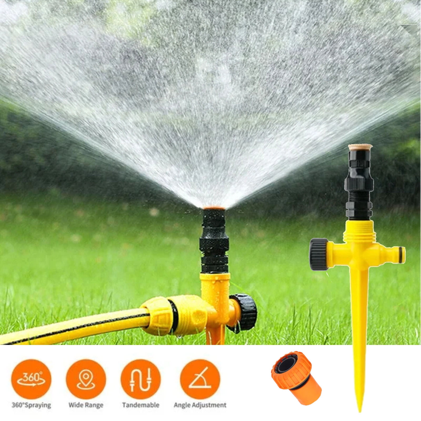 SDJMa 360° Rotating Lawn Sprinkler, Ground Spike, ABS Plastic ...