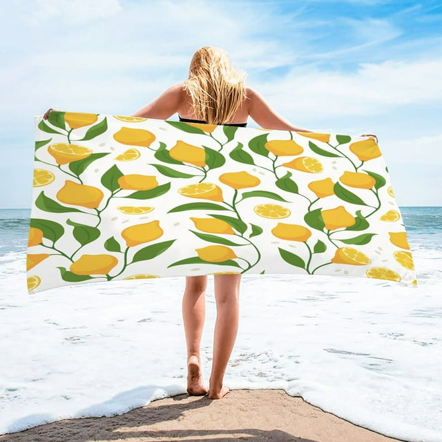 SDJMa Lemon Beach Towels Watercolor Fruit Yellow Lemon Slice Green ...