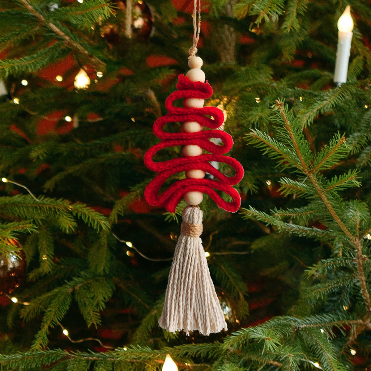 SDJMa Macrame Christmas Tree Decoration Boho Wall Pendant Red Woven ...