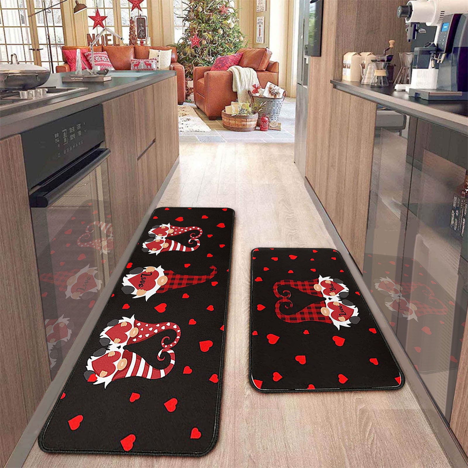 SDJMa Merry Christmas Kitchen Rugs Set of 2 - Red Black Buffalo Plaid ...