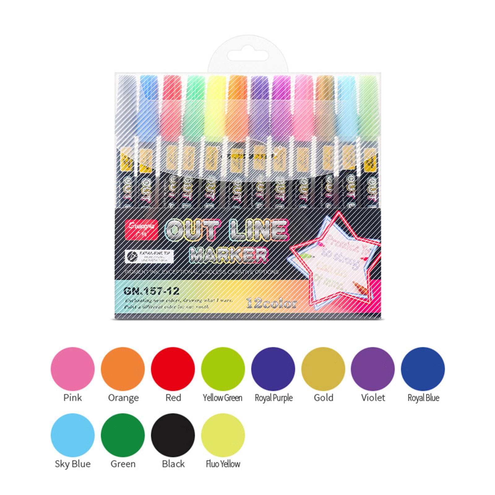 SDJMa Metallic Outline Markers Set, 12 Colors Double Line Paint Pens ...