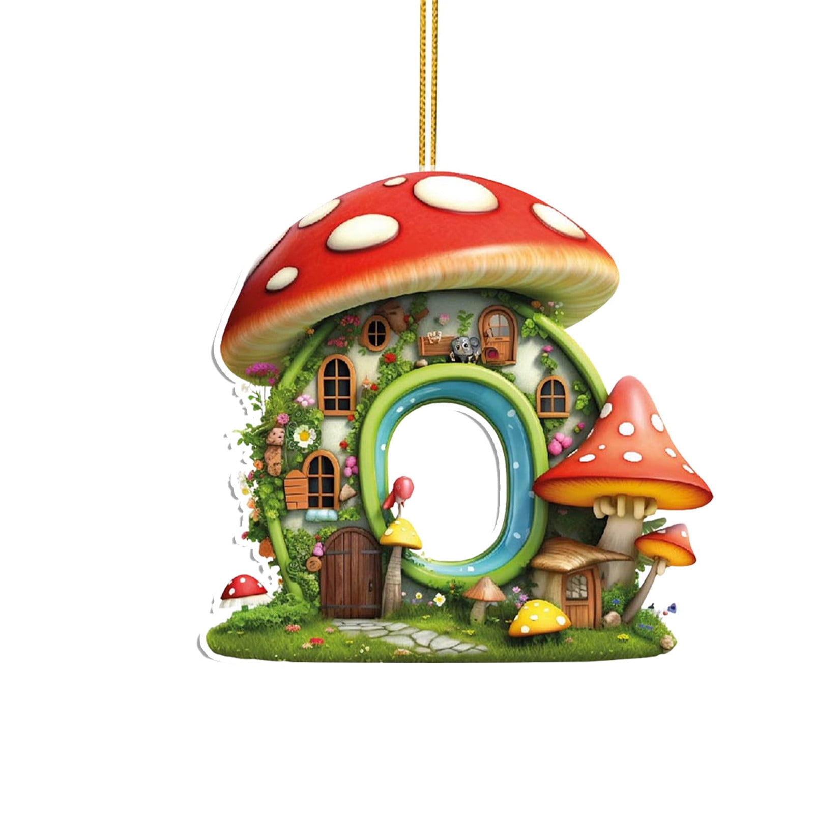 SDJMa Mushroom Ornaments for Tree, 26 Letter Mushroom Moss House Acrylic DIY Hanging Decorations ...