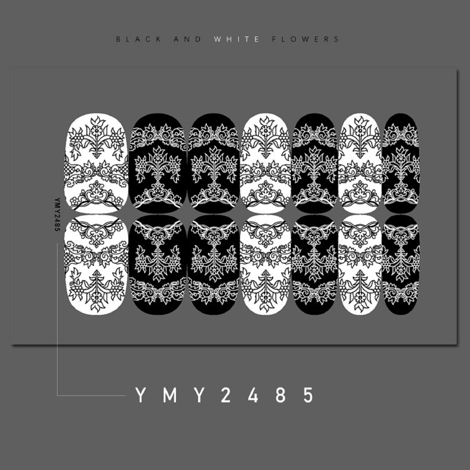 Sdjma Nail Art Stickers Decals Black White Nail Designs Leaves Flowers Geometric Lines Nail