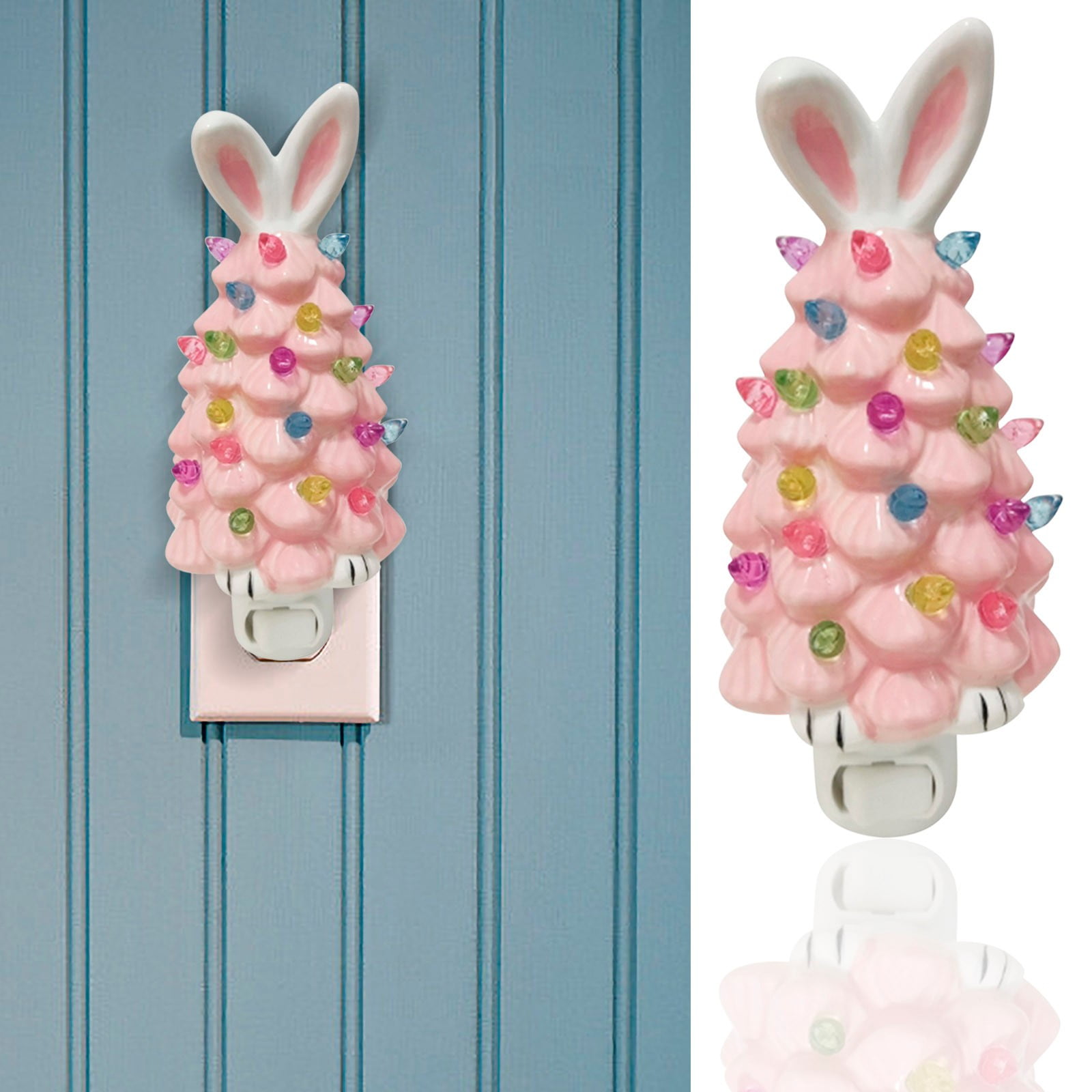 SDJMa Newly Lighted Easter Bunny Ceramic Tabletop Tree 6inch Pre-Lit ...