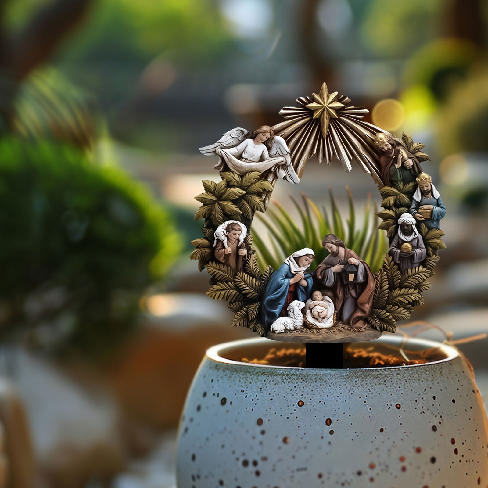 SDJMa Outdoor Nativity Scene, Nativity Scene Flower Pot Decoration ...