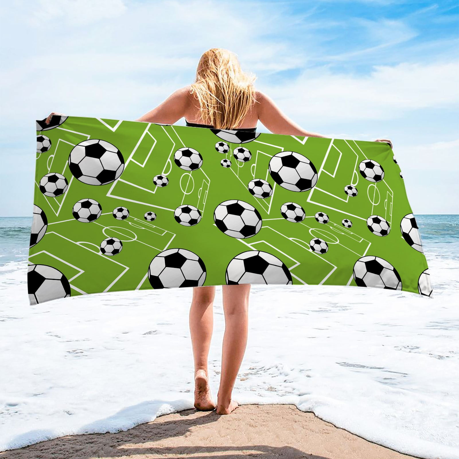 SDJMa Personalized Fun Soccer Balls Red Beach Towel with Name Sand Free ...