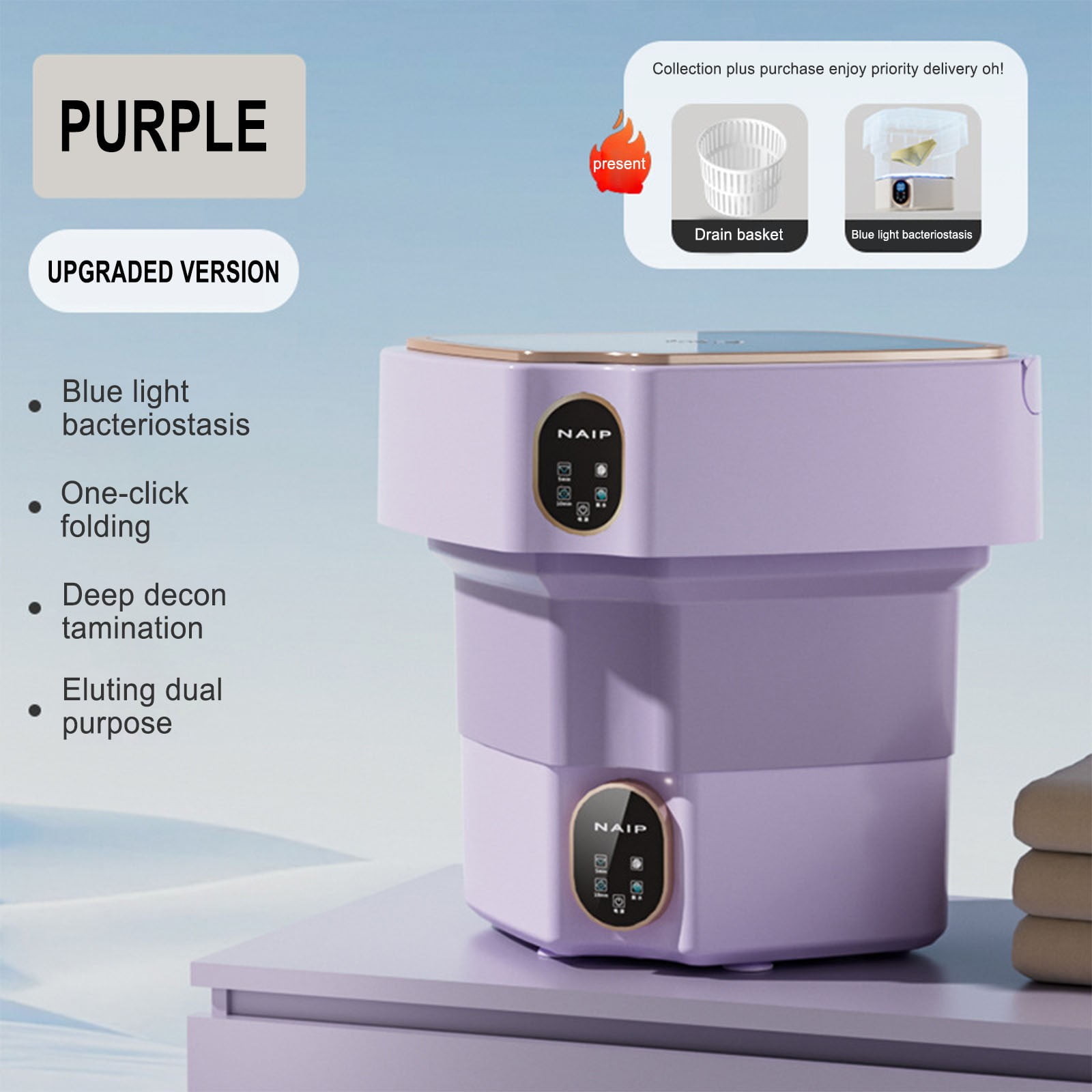 SDJMa Portable Washing Machine,17L Upgraded Large Capacity Foldable ...