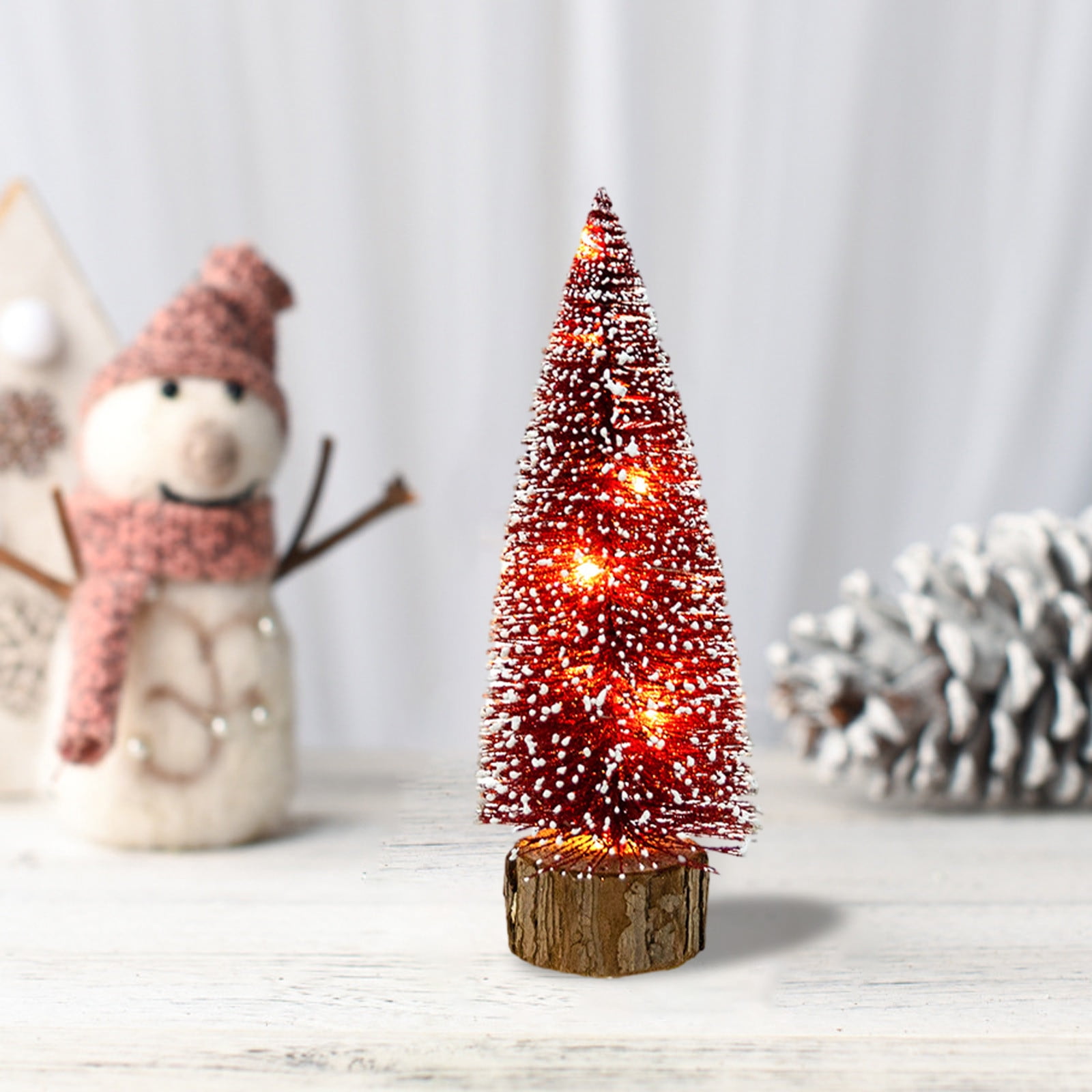SDJMa Pre-lit Small Christmas Tree,Miniature Pine Trees Sisal Trees ...