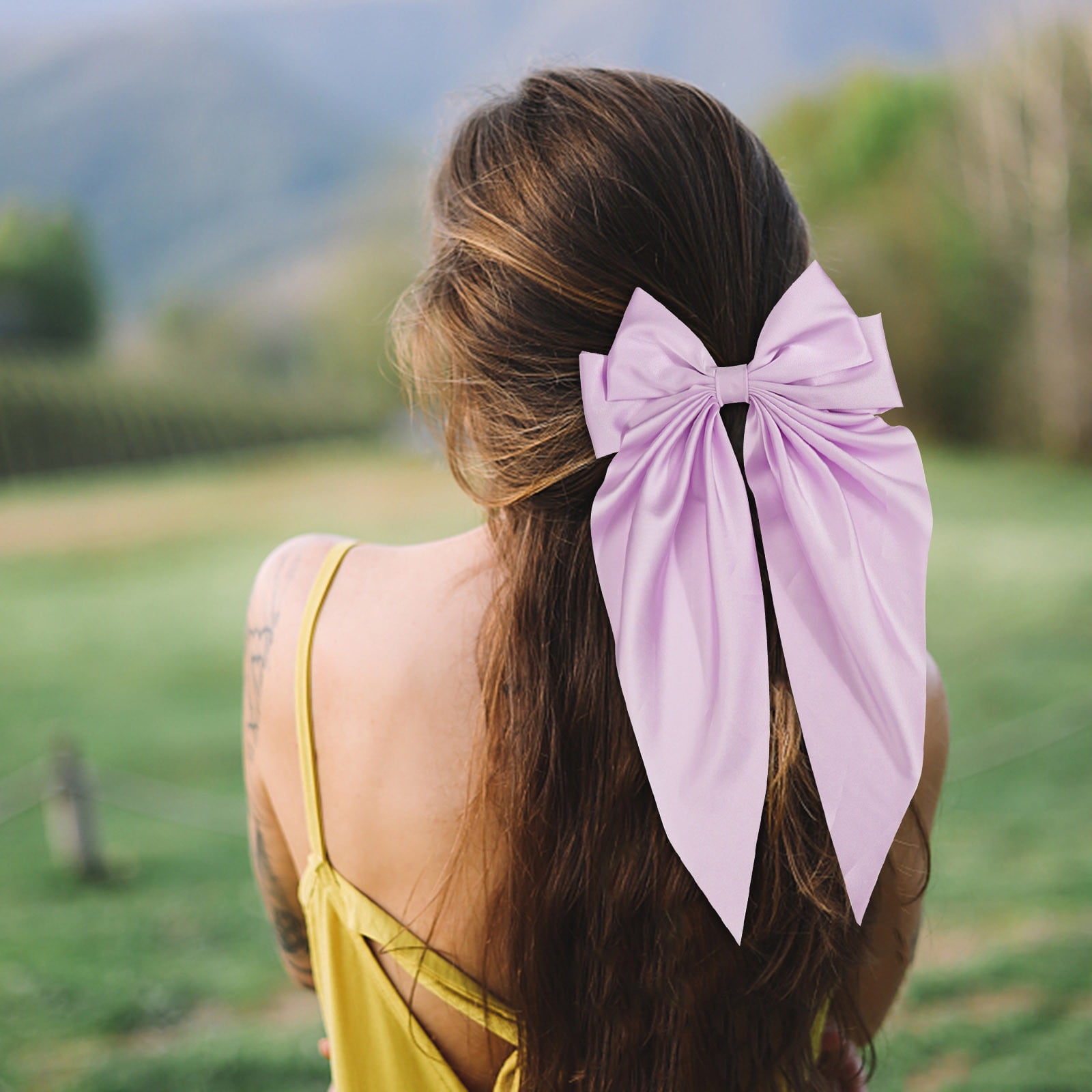 Sdjma Purple Oversized Bow Clips For Women Pink Satin Silky Hair