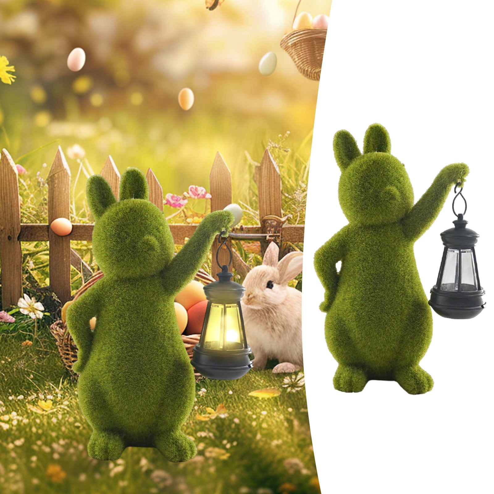 SDJMa Rabbit Garden Statue with Solar Lantern, Solar Green Moss Rabbit ...