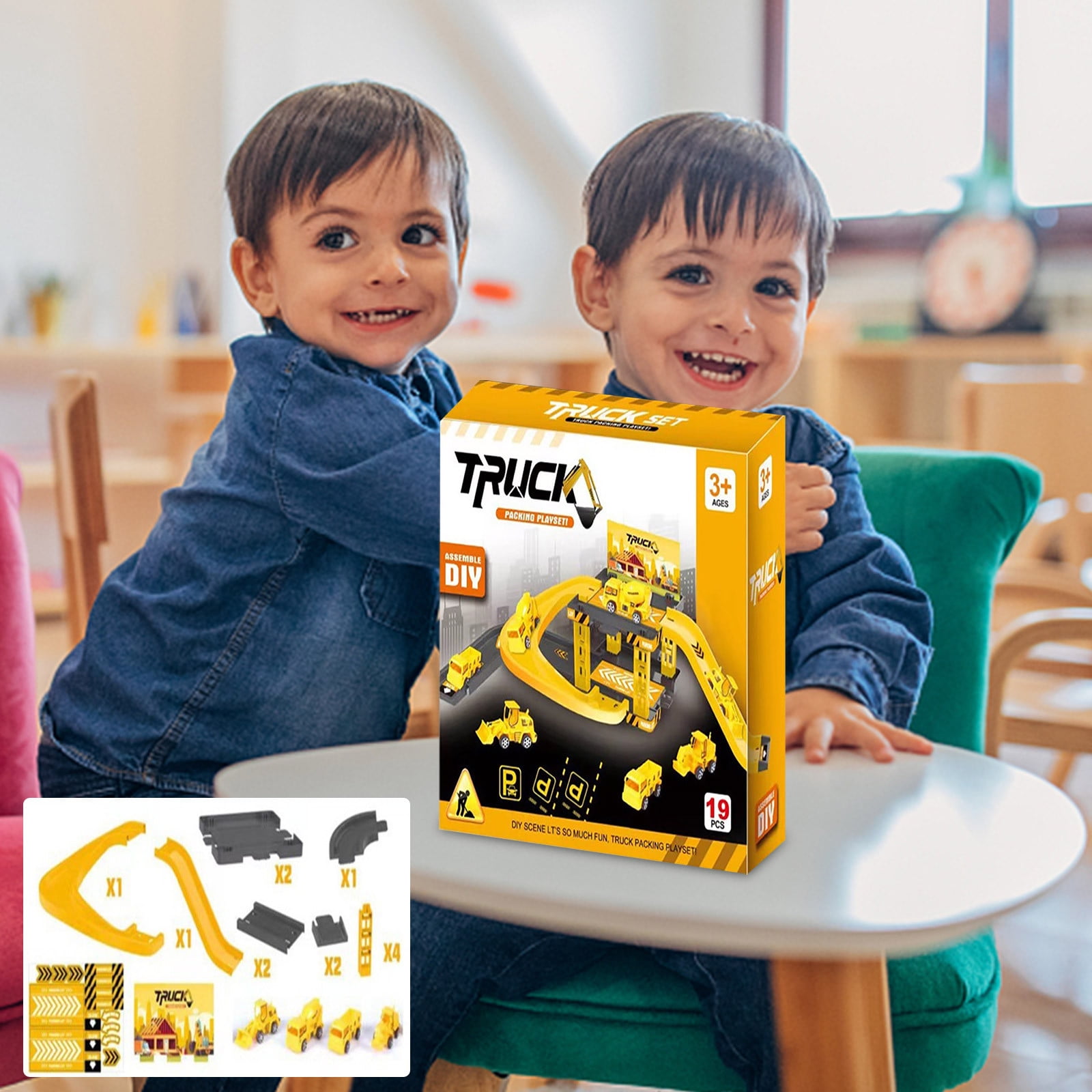 SDJMa Ramp Track Playset Toy Set, Boy Assembled Truck Theme Toy Kids ...