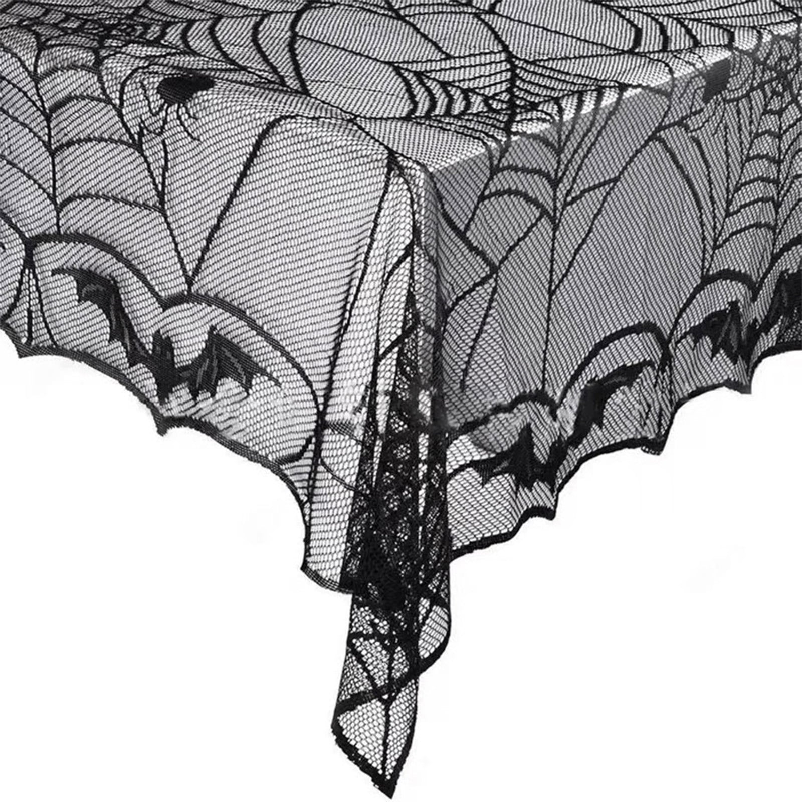 SDJMa Rectangular Halloween Bat Spider Web Tablecloth Decor, Black Lace ...