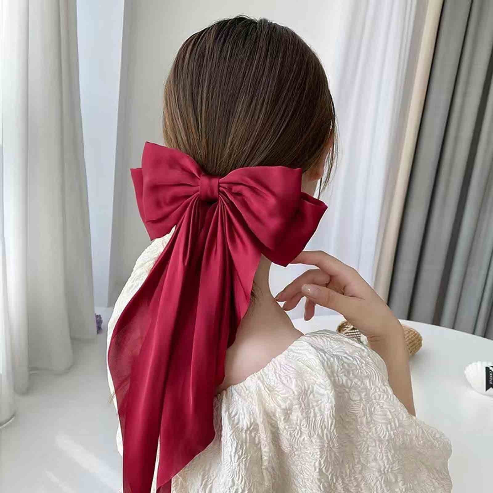 SDJMa Red Hair Bows Clips for Women - Big Bows for Girls Hair Satin ...