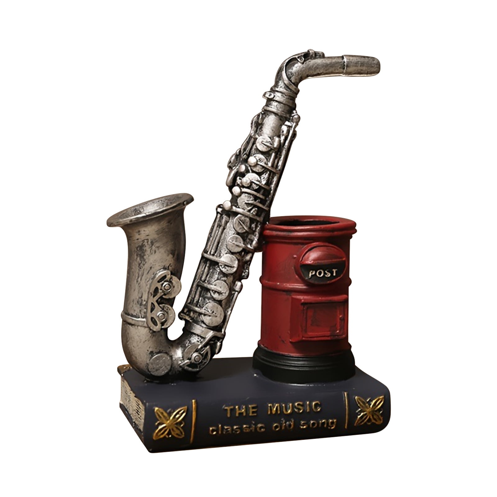 SDJMa Retro Music Instrument Resin Pen Holder Saxophone Statue Pencil ...